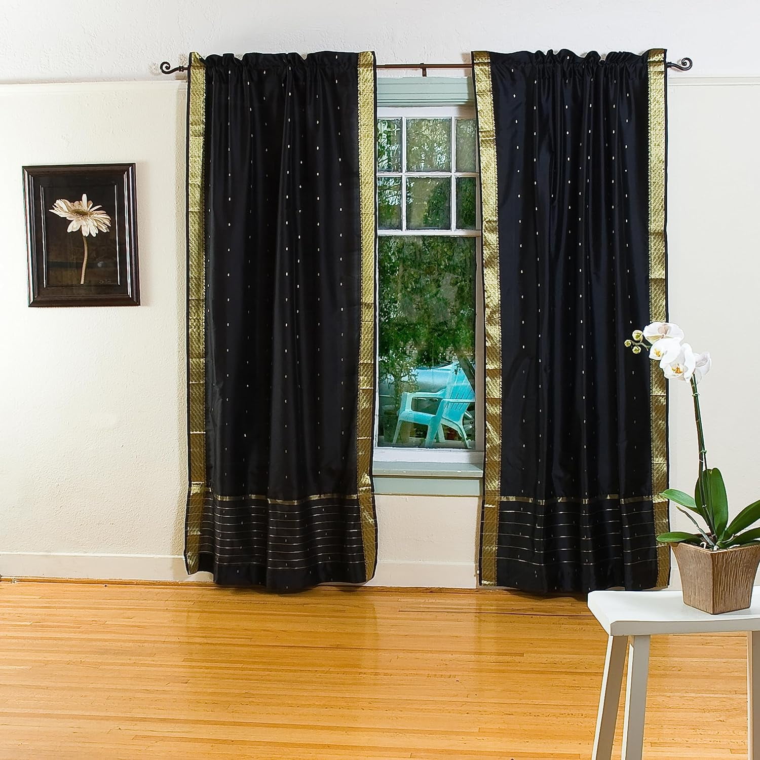 Lined Rod Pocket Sari Curtain 80"W X 120"L - matching tiebacks ...