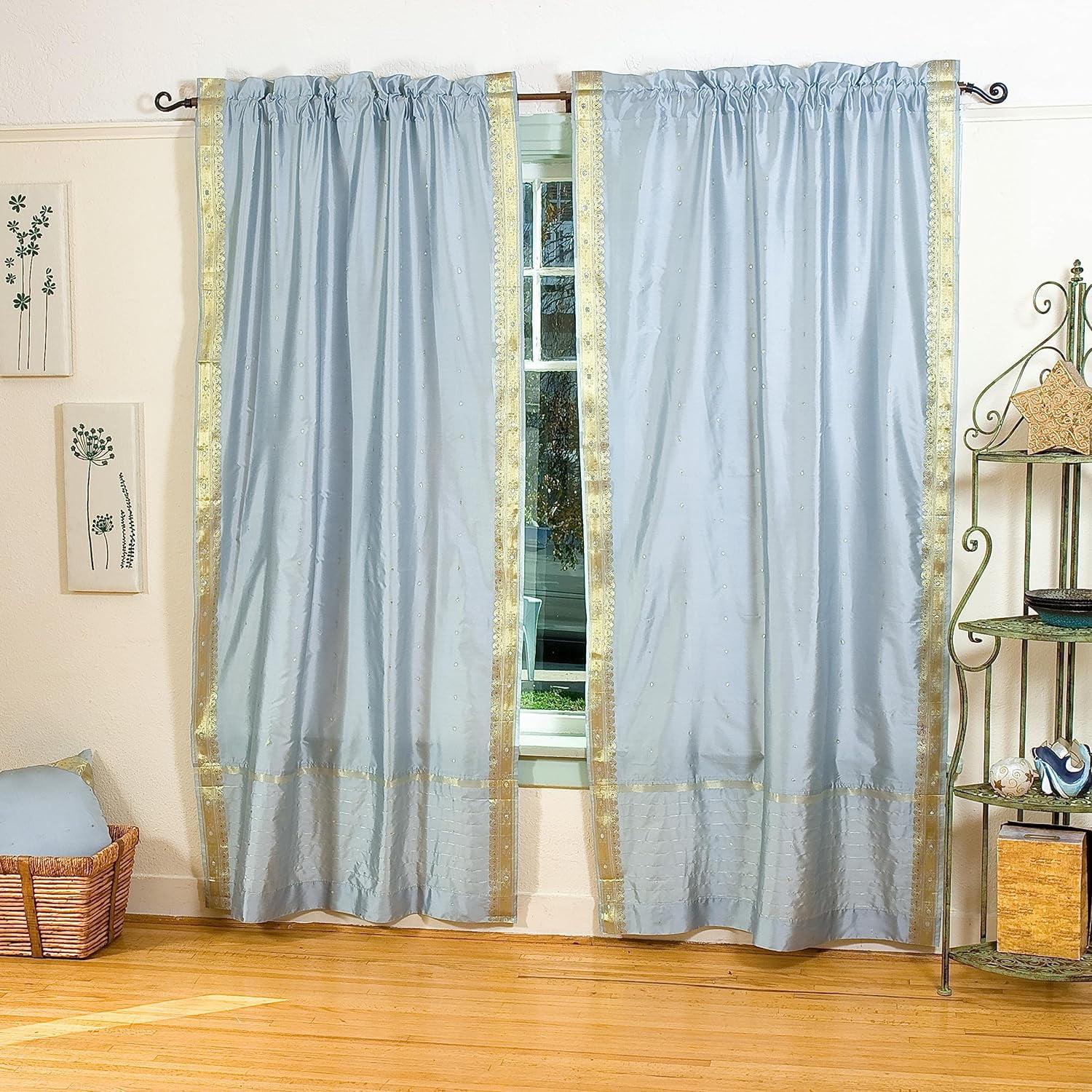 Lined Rod Pocket Sari Curtains 43" W x 84" L matching tieback ...