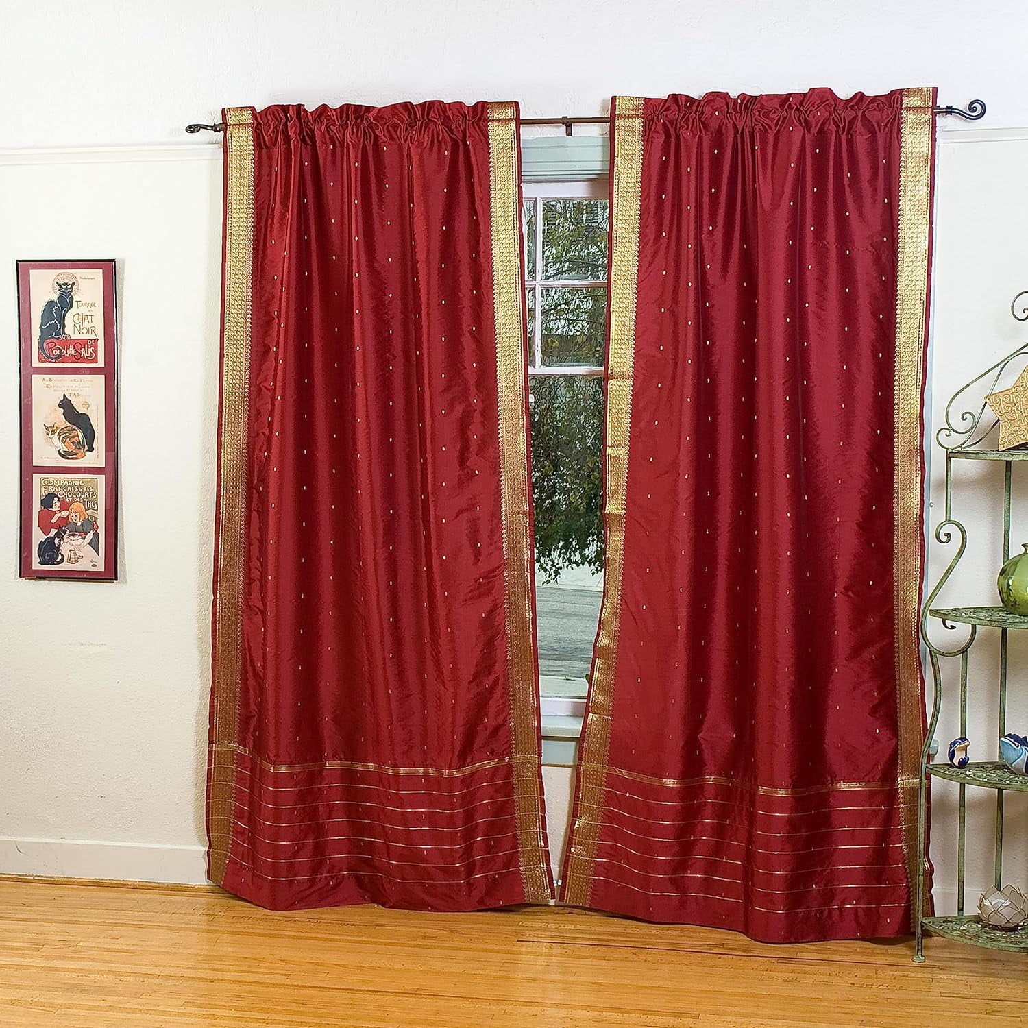 Lined Rod Pocket Sari Curtains 60" W x 108" L matching tieback ...