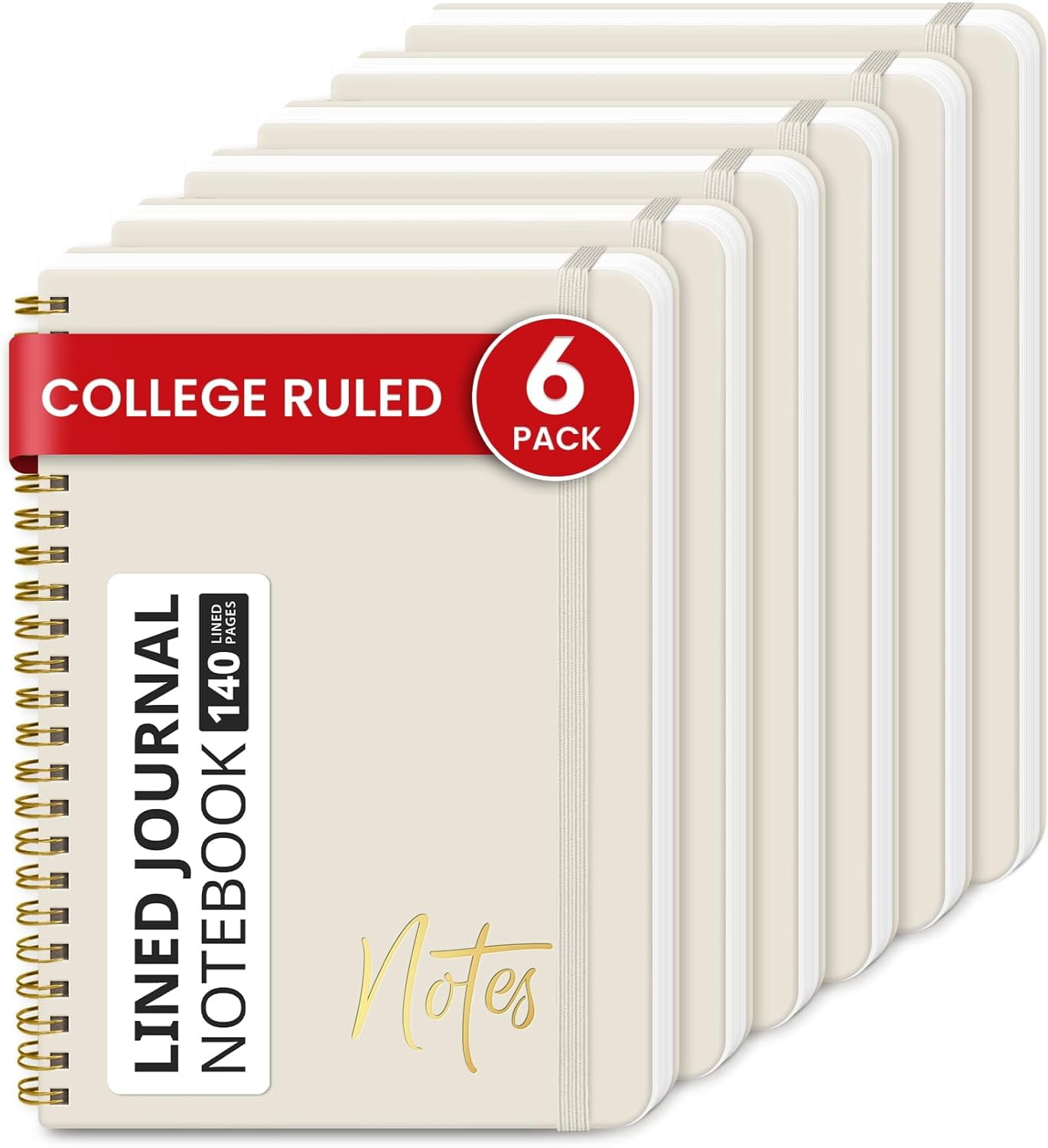 Lined Spiral Journal Notebook for Women, 6 Pack, A5 College Ruled ...