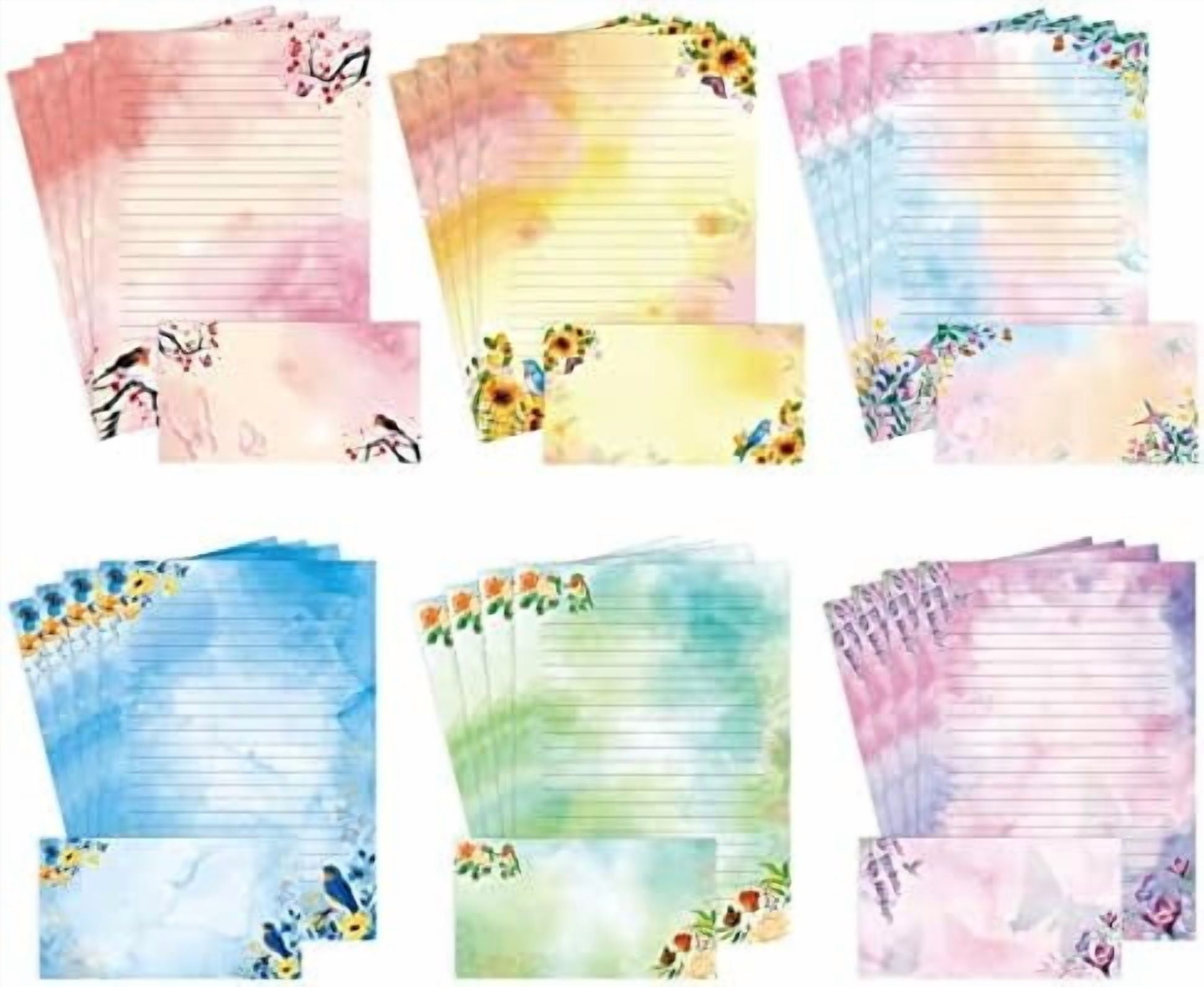 Lined Stationary Paper and Envelopes Set Floral Bird Watercolor ...