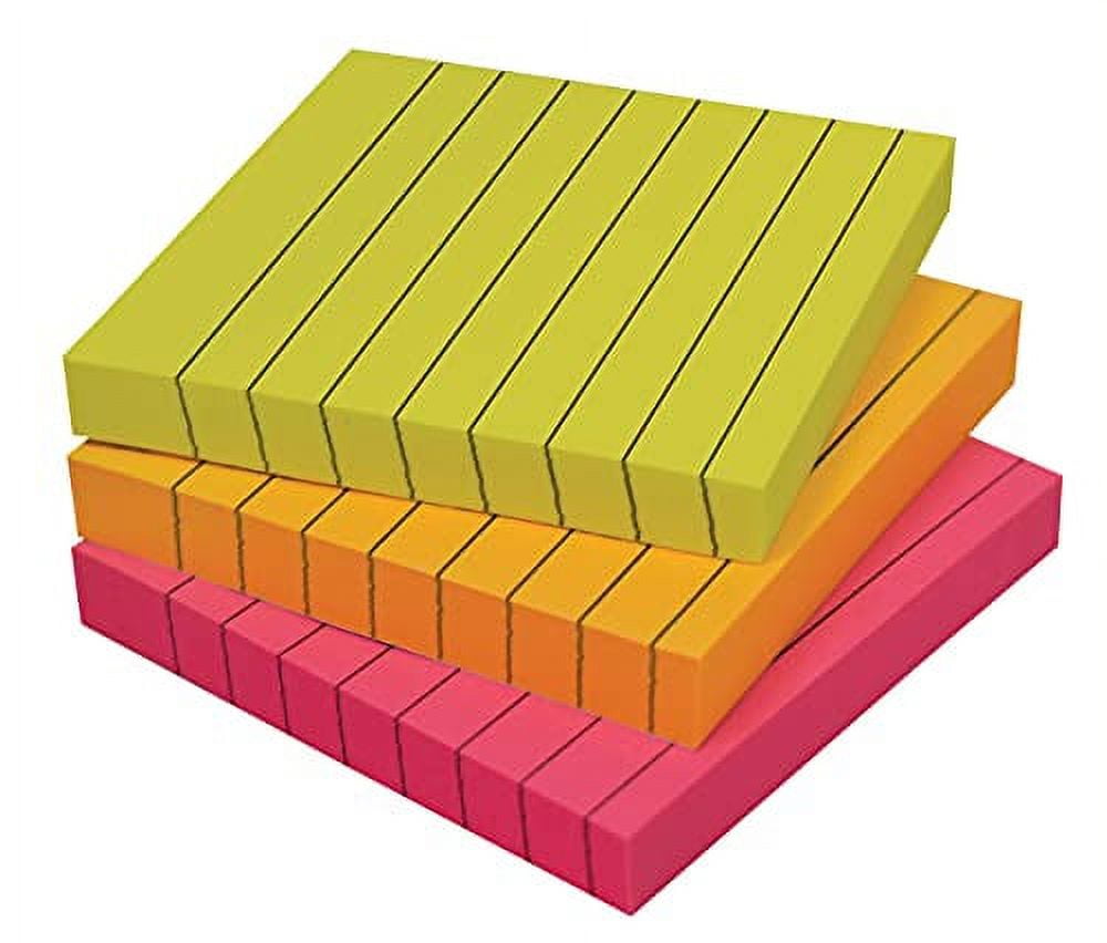 Better Office Products Lined Sticky Notes 3x3, 3 Pack, 300 Sheets ...