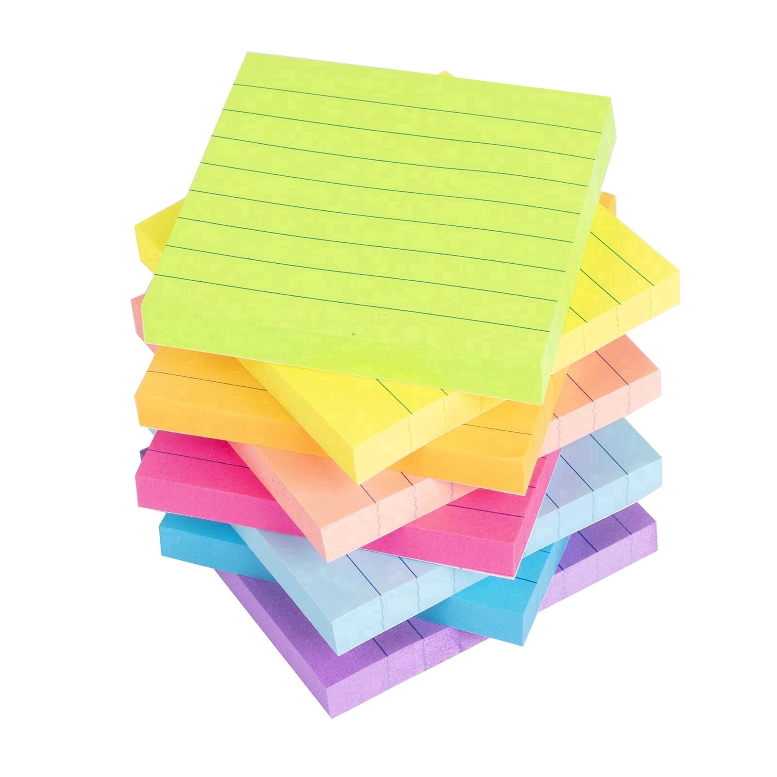 Lined Sticky Notes 3x3 in Bright Ruled Stickies Colorful Super Sticking ...