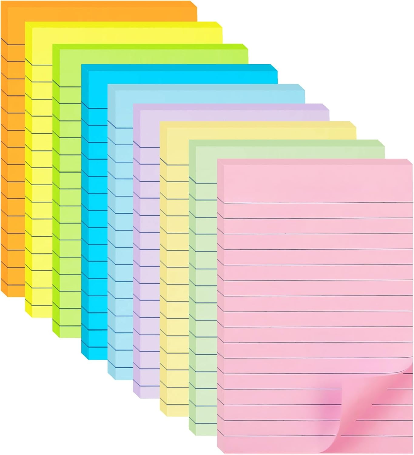 Lined Sticky Notes 4X6 in Post, 9 Pastel Colors Large Ruled Post Sticky ...