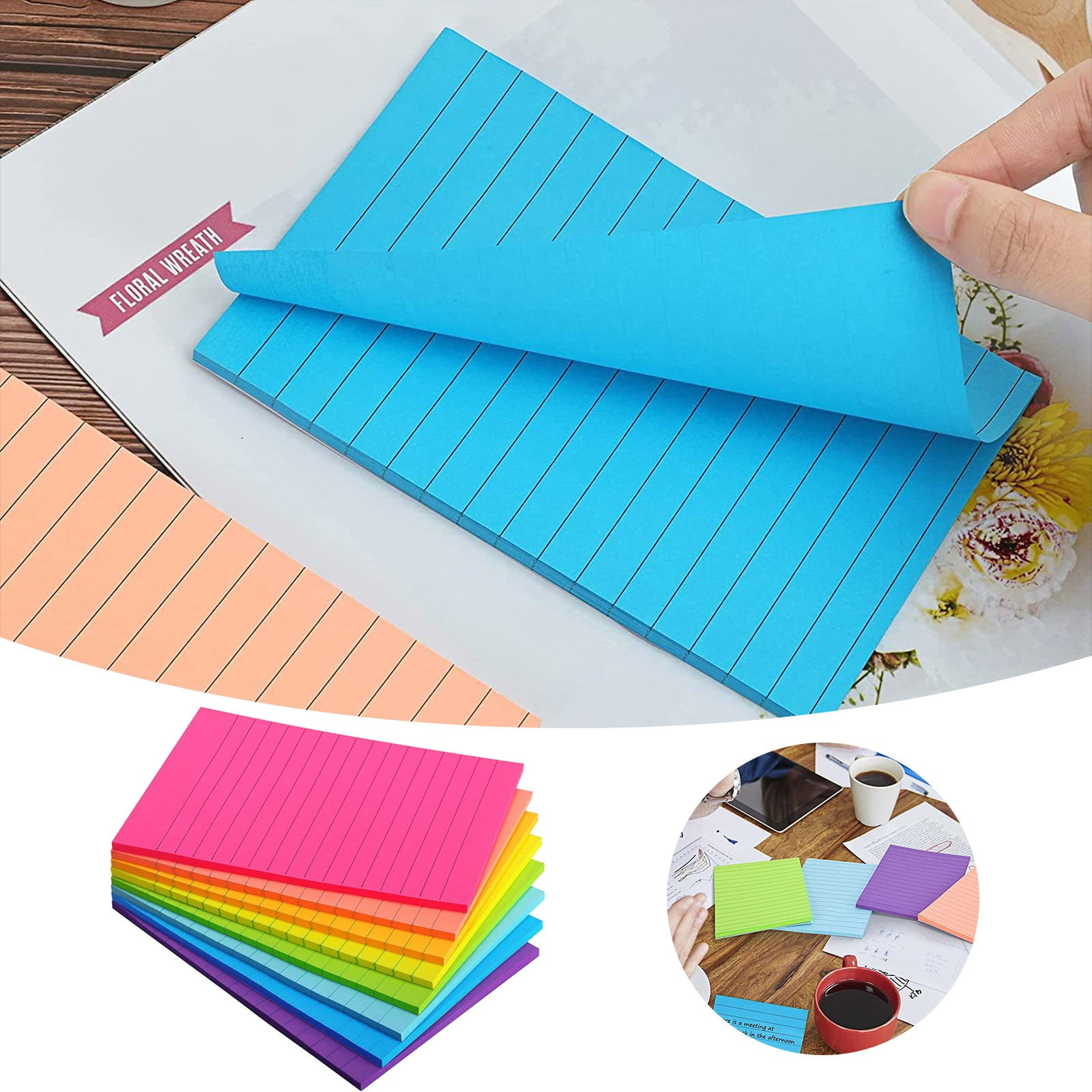 Lined Sticky Notes 4x6 Inch - Colorful Ruled Post It Notes with Strong ...