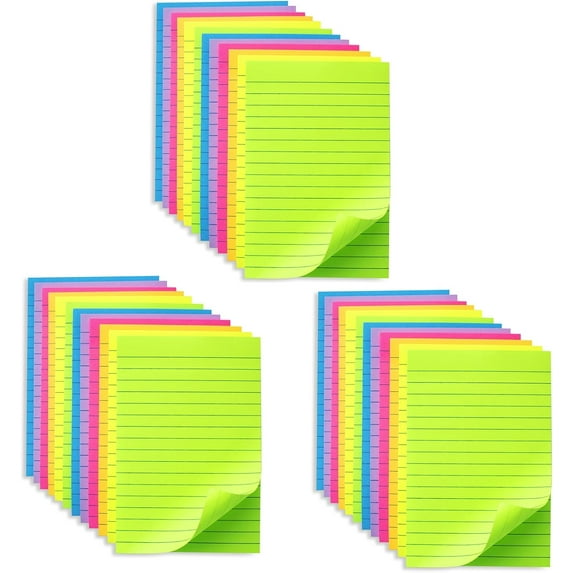 Lined Sticky Notes 4x6 in Ruled Stickies Super Sticking Power Memo Pads ...