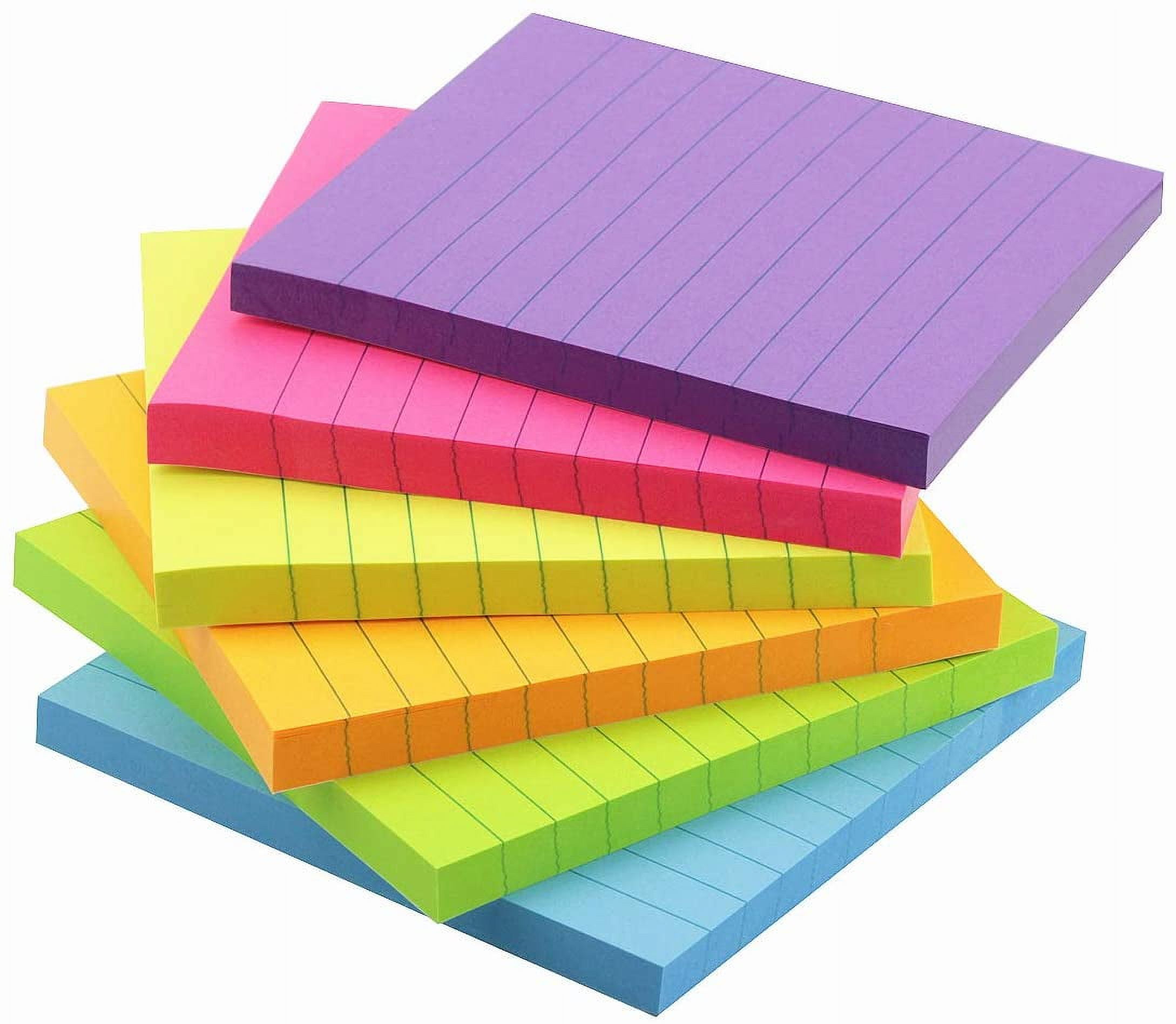 Lined Sticky Notes with Lines 4x4 Self-Stick Notes 6 Bright Color 6 ...
