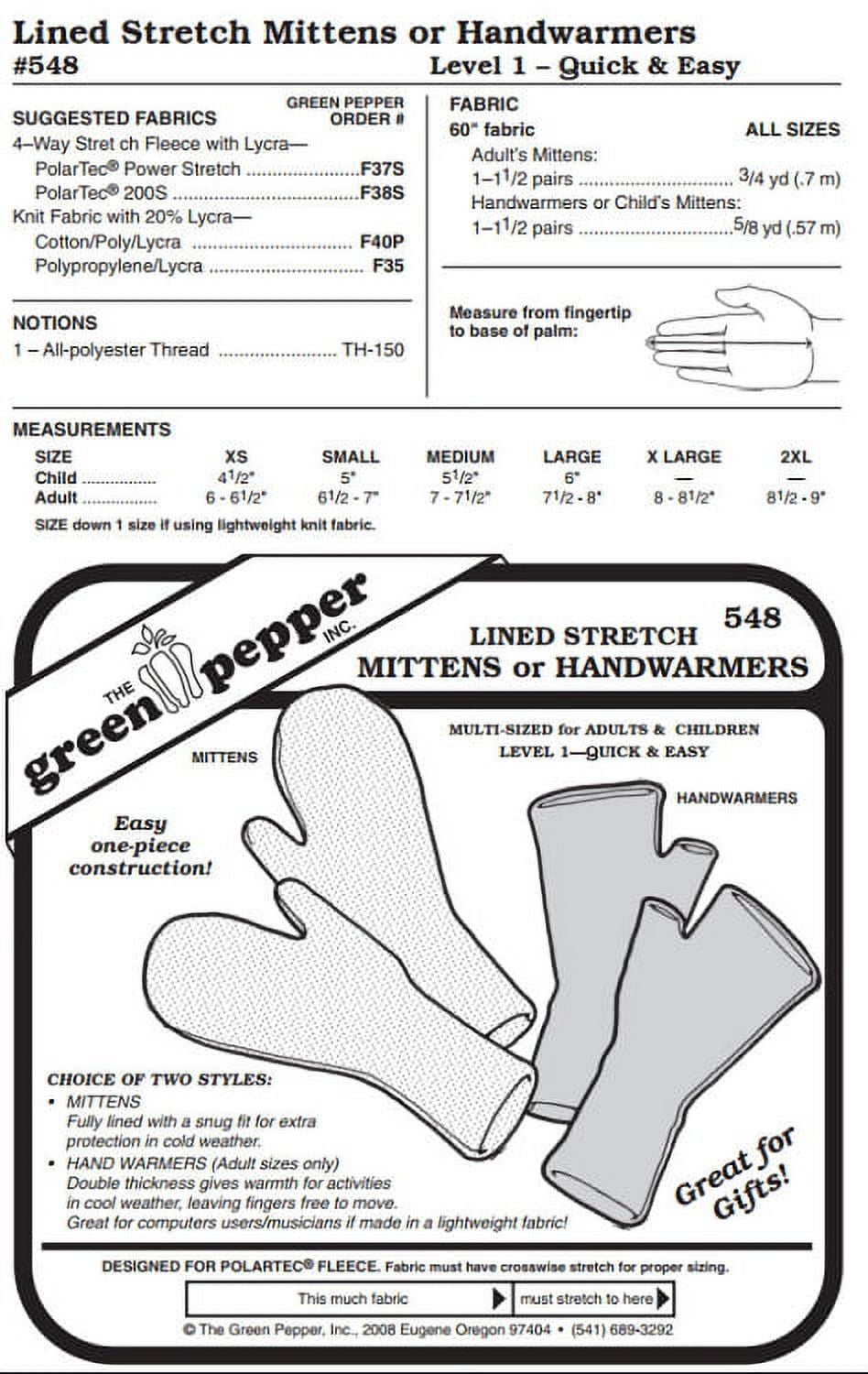 Lined Stretch Mittens or Handwarmers #548 For Adults and Children ...
