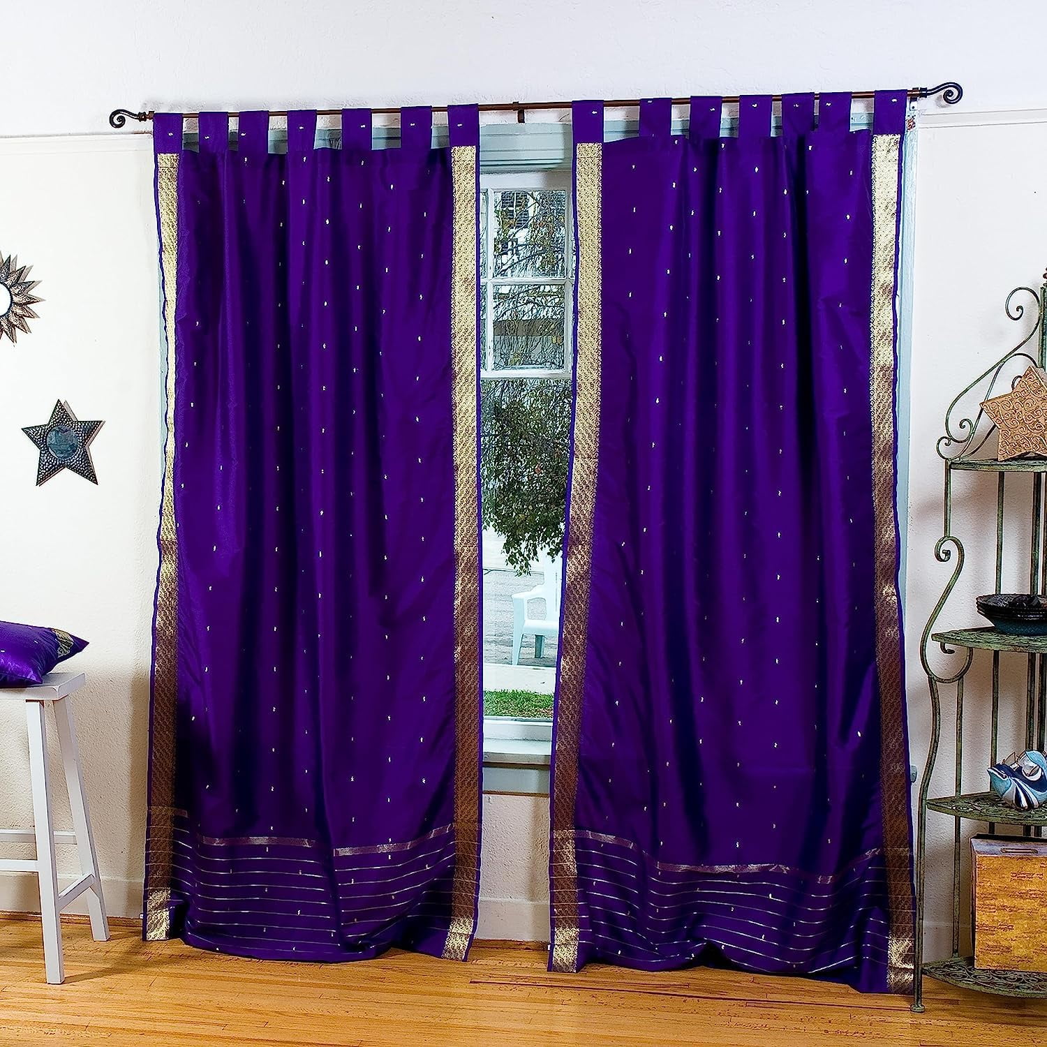 Lined Tab Top Sari Curtains 60"W x 108"L matching tiebacks- Handcrafted ...