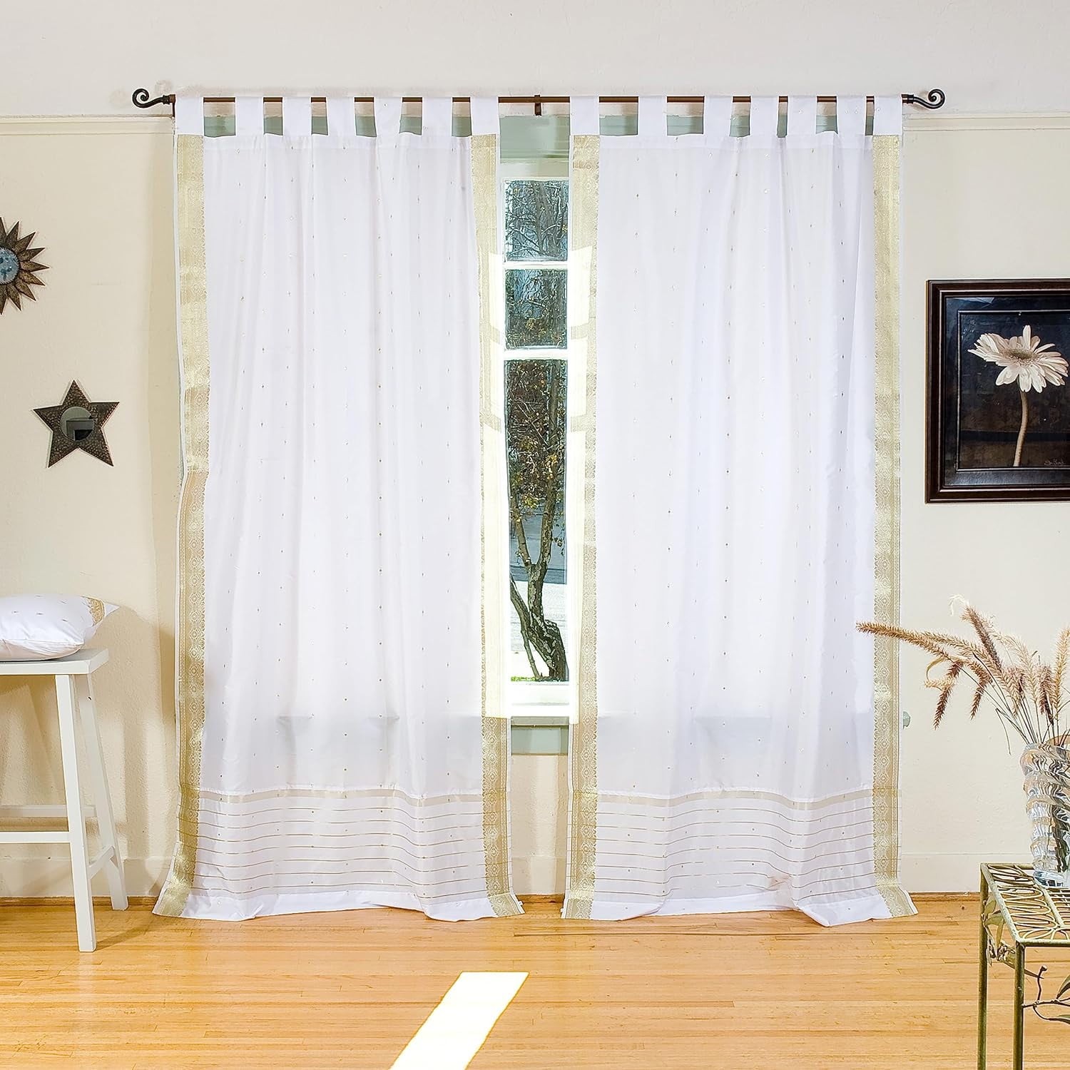Lined Tab Top Sari Curtains 60"W x 96"L matching tiebacks- Handcrafted ...
