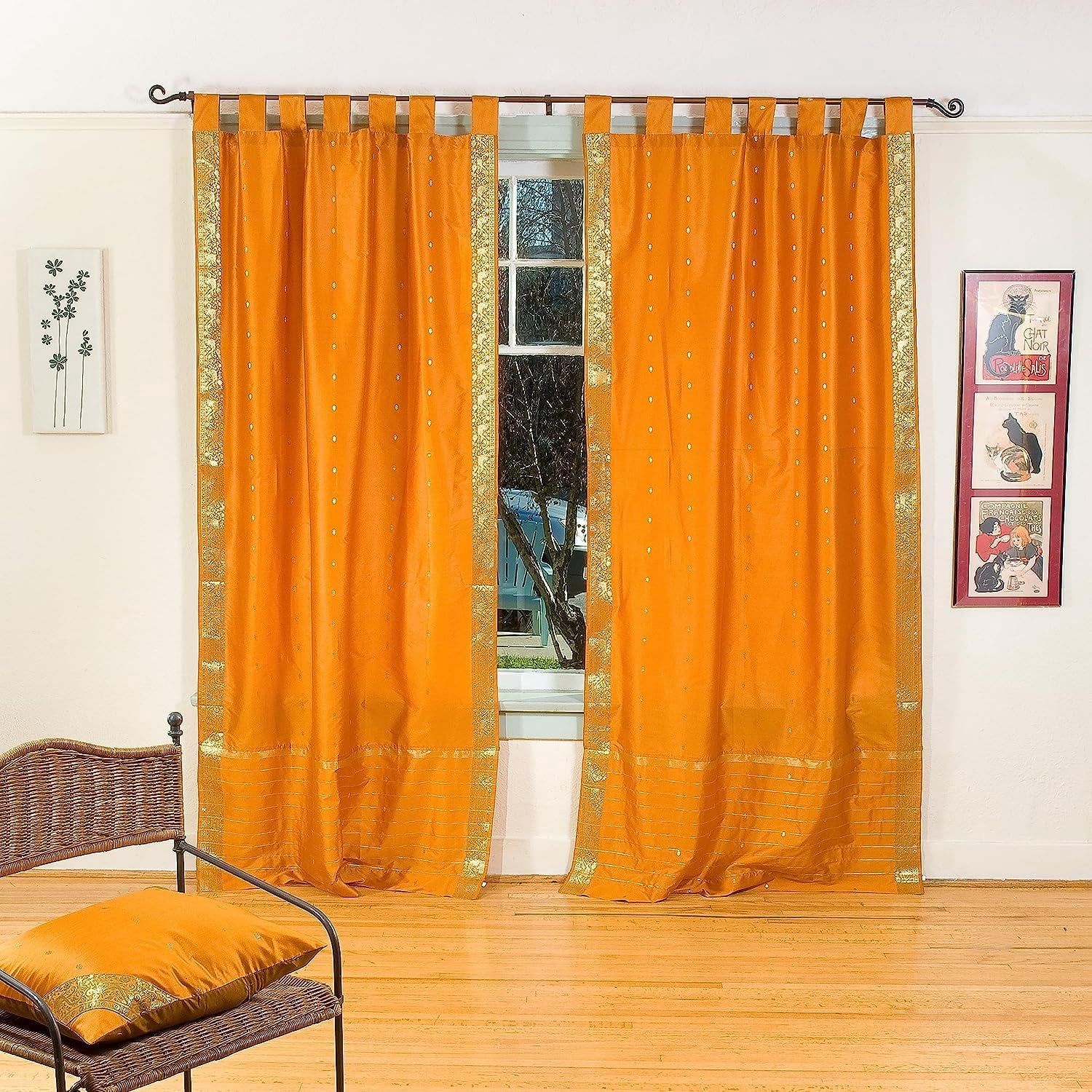 Lined Tab Top Sari Curtains 80"W x 108"L matching tiebacks- Handcrafted ...