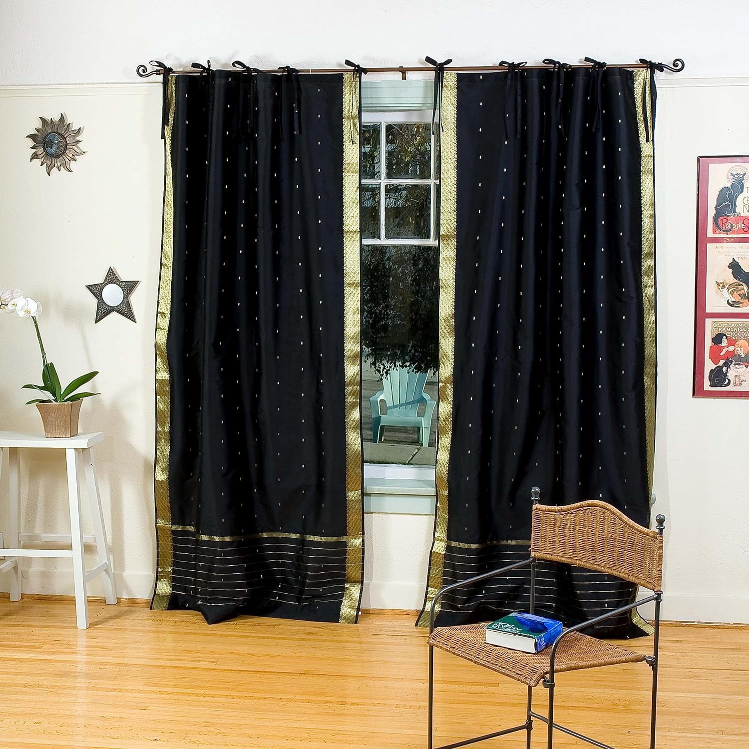 Lined Tie Top Sari Curtains 60"W x 84"L matching tiebacks- Handcrafted ...