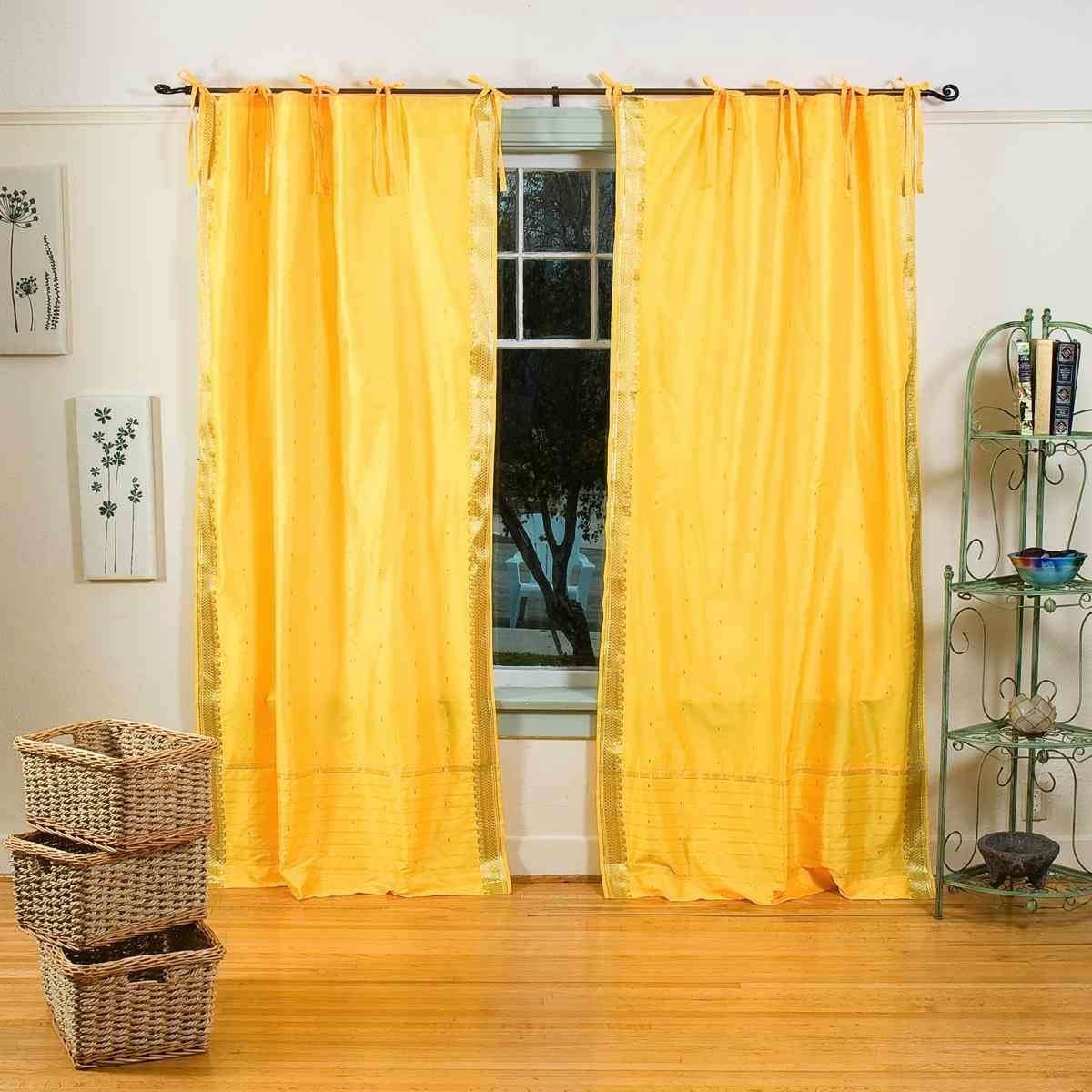 Lined Tie Top Sari Curtains 60"W x 96"L matching tiebacks- Handcrafted ...