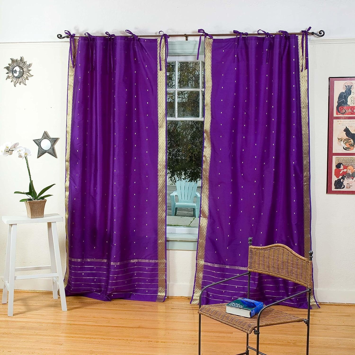 Lined Tie Top Sari Curtains 80" W X 120" L matching tiebacks ...