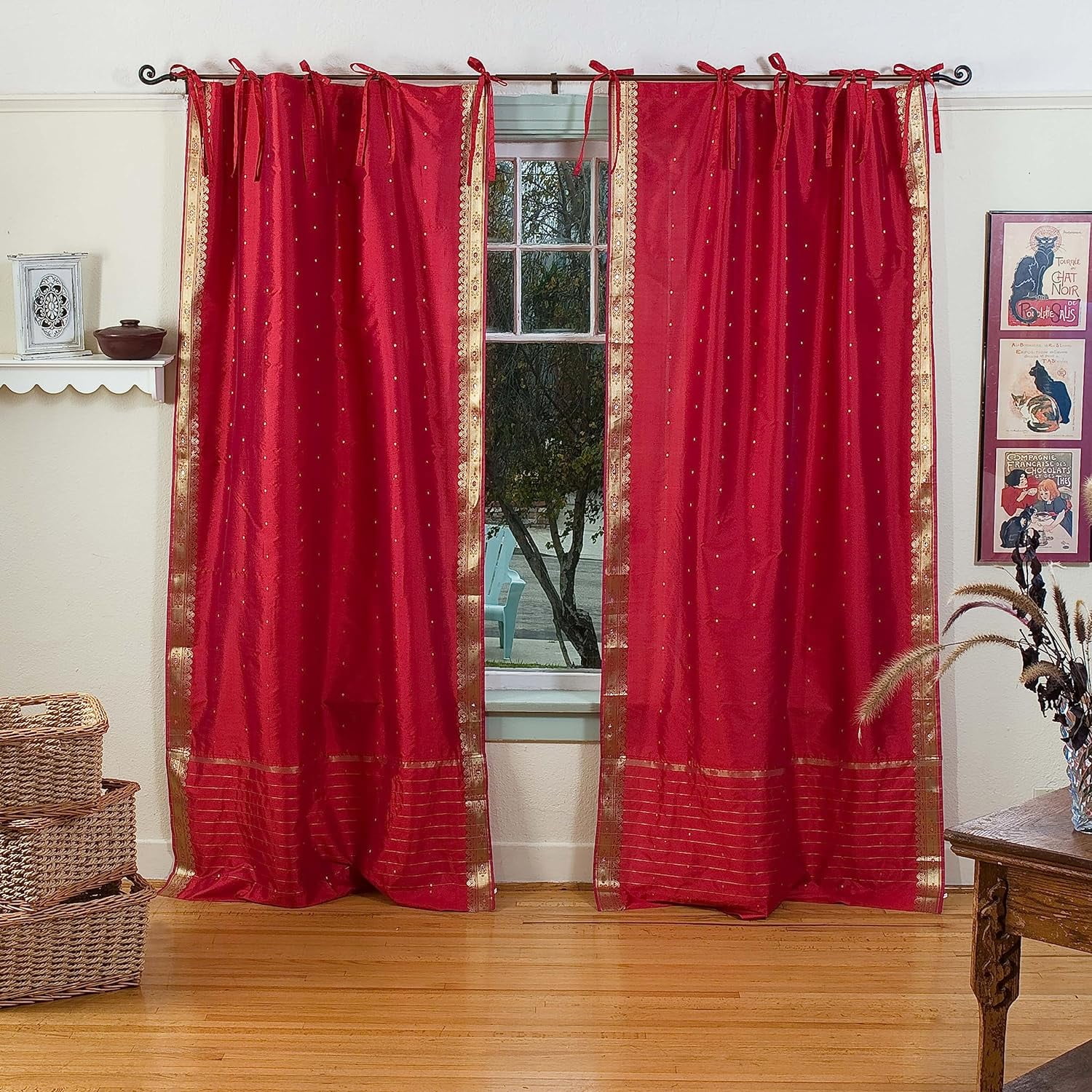 Lined Tie Top Sari Curtains 80" W X 84" L matching tiebacks ...
