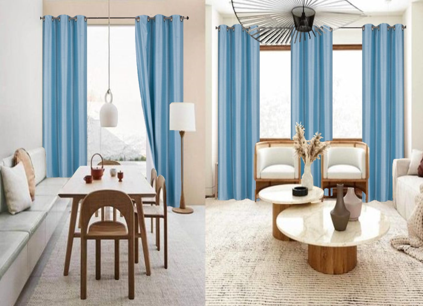 Lined Window Curtain NOA-Light Blue Color 100% Blackout /Privacy 95 ...