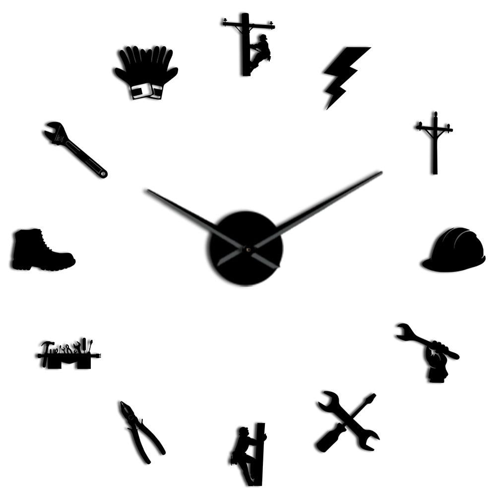 Lineman Electrician Wireman Silhouette Frameless Wall Clock Stickers ...
