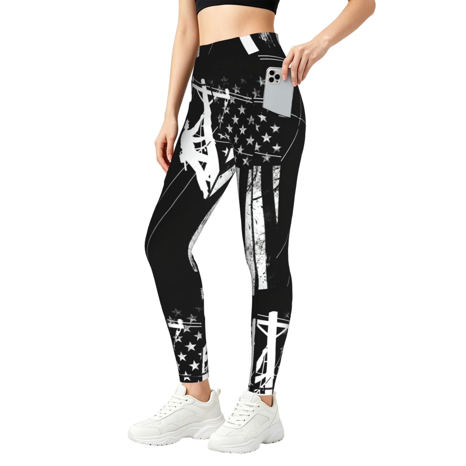 Lineman Flag High Waisted Yoga Pants with Pockets Leggings for Women ...
