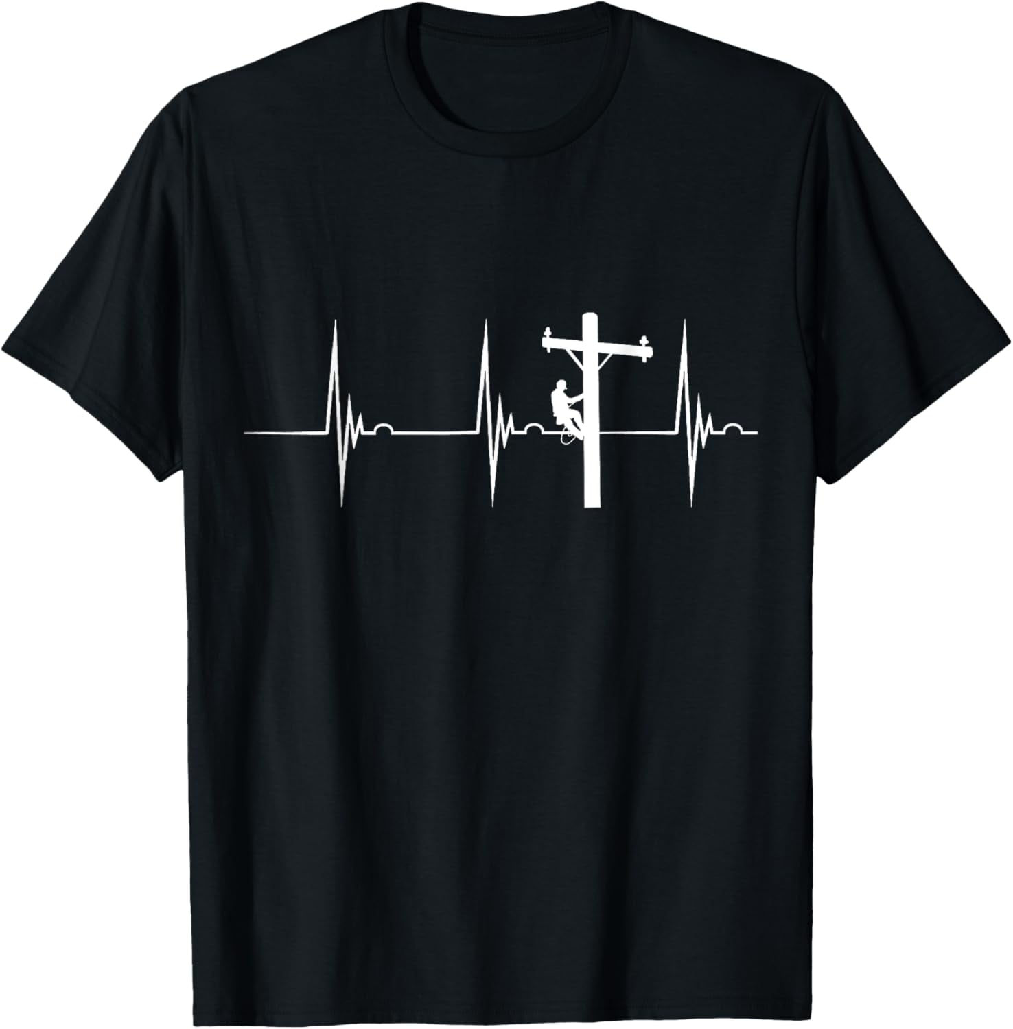 Lineman Lineworker Heartbeat EKG Pulse Electric Cable T-Shirtmen and women can wear, black ...