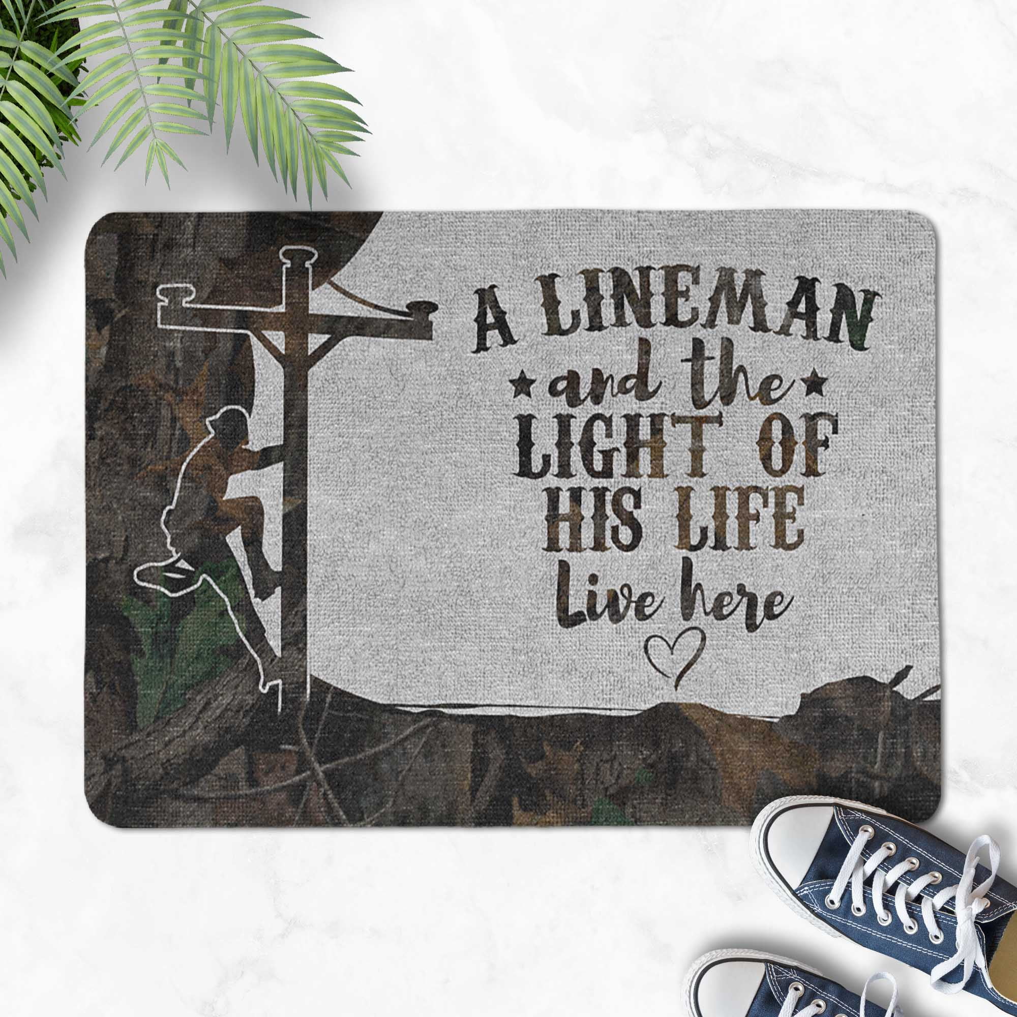 Lineman and His Love Doormat, Rustic Power Line Worker Welcome Mat ...