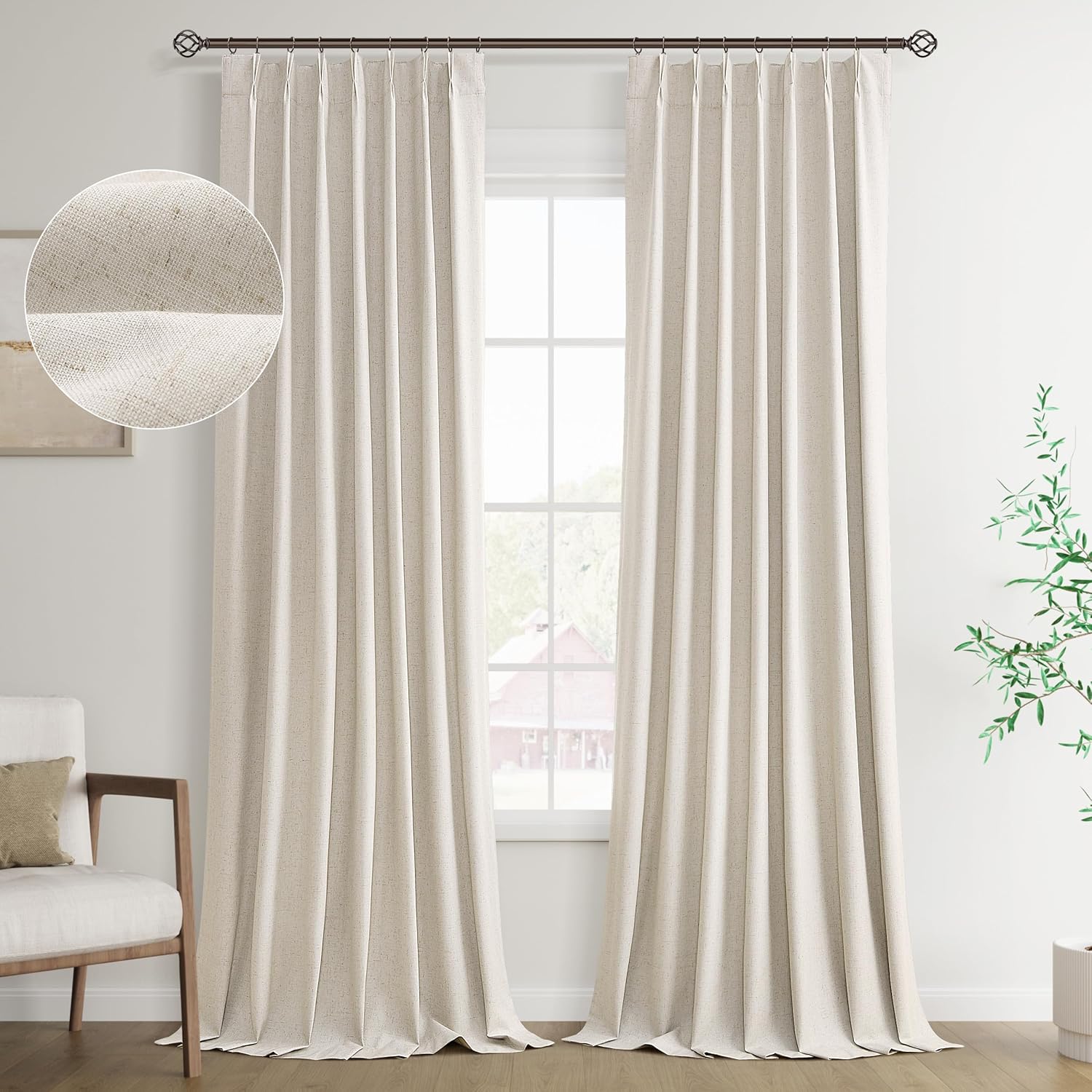 Linen 100% Blackout Curtains 108 Inch Long Floor Length to Ceiling ...