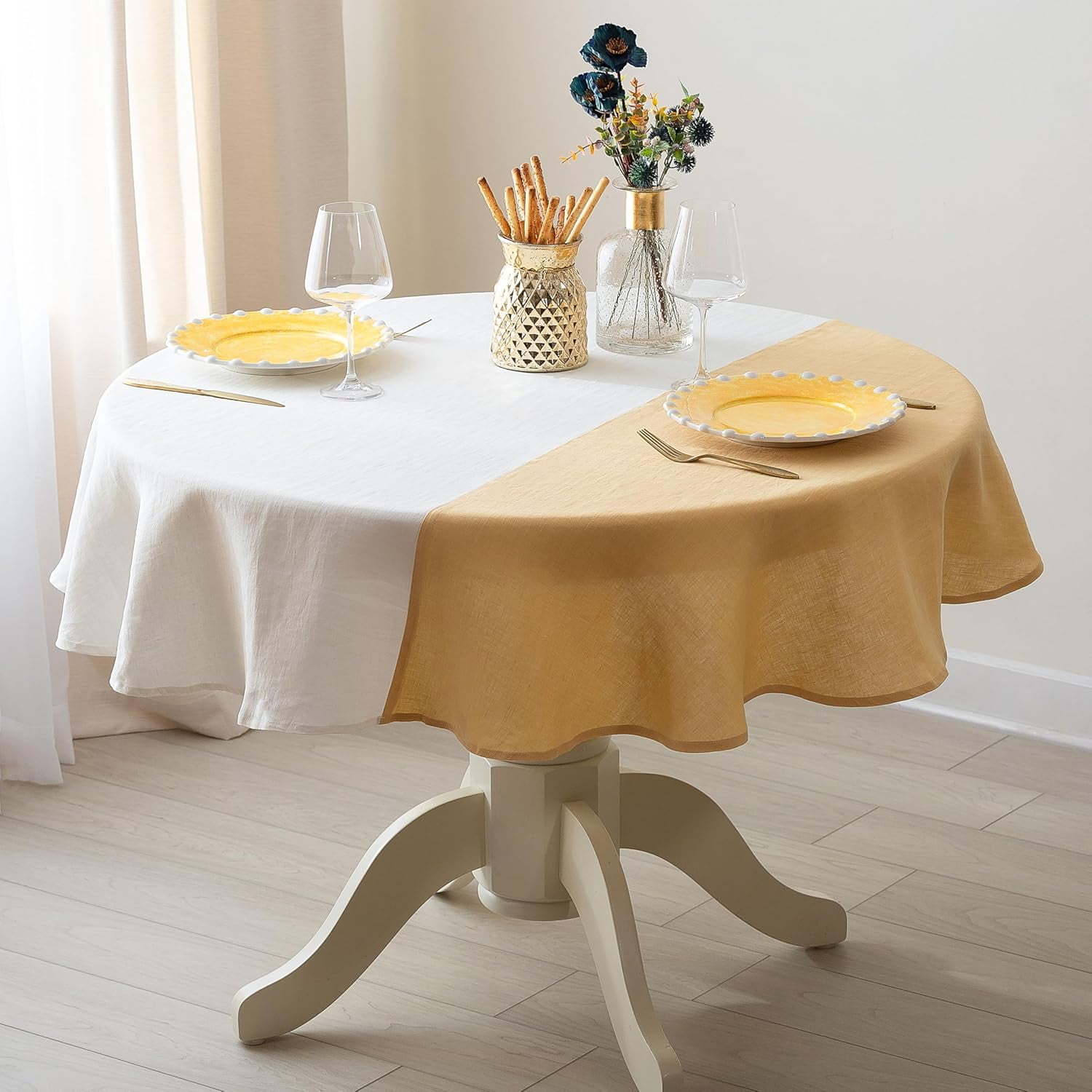 Linen 60 Inch Round Tablecloth - 100% European Flax Dining Table Cloths ...