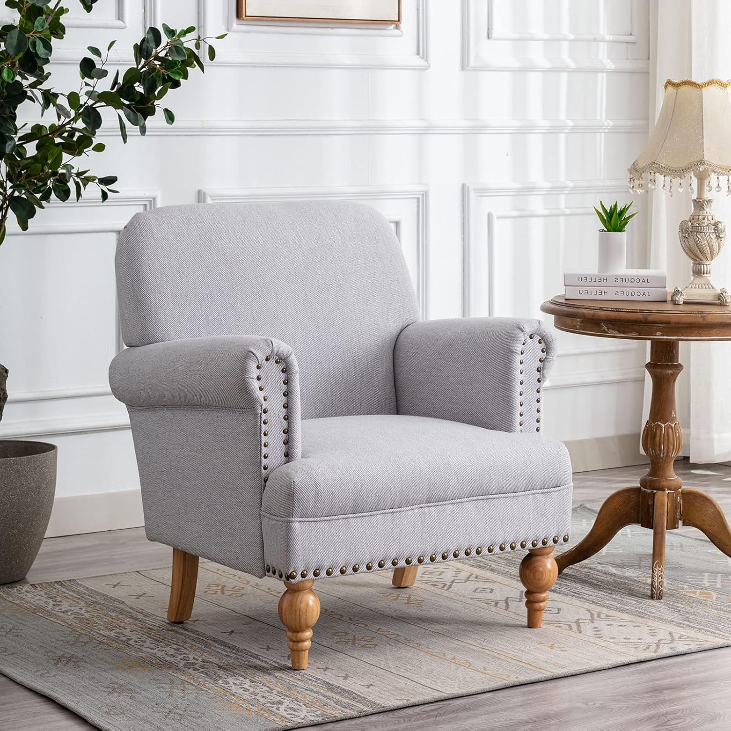 Linen Accent Chair Mid-Century Modern Living Room Armchair with ...