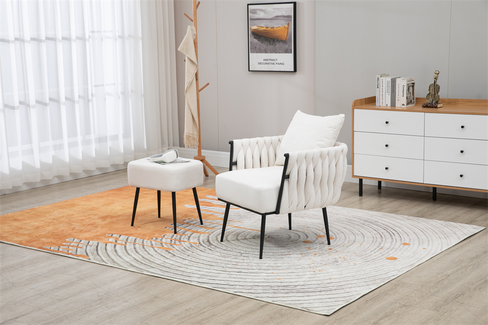 Linen Accent Chair with Ottoman, Modern Upholstered Armchair Tufted ...