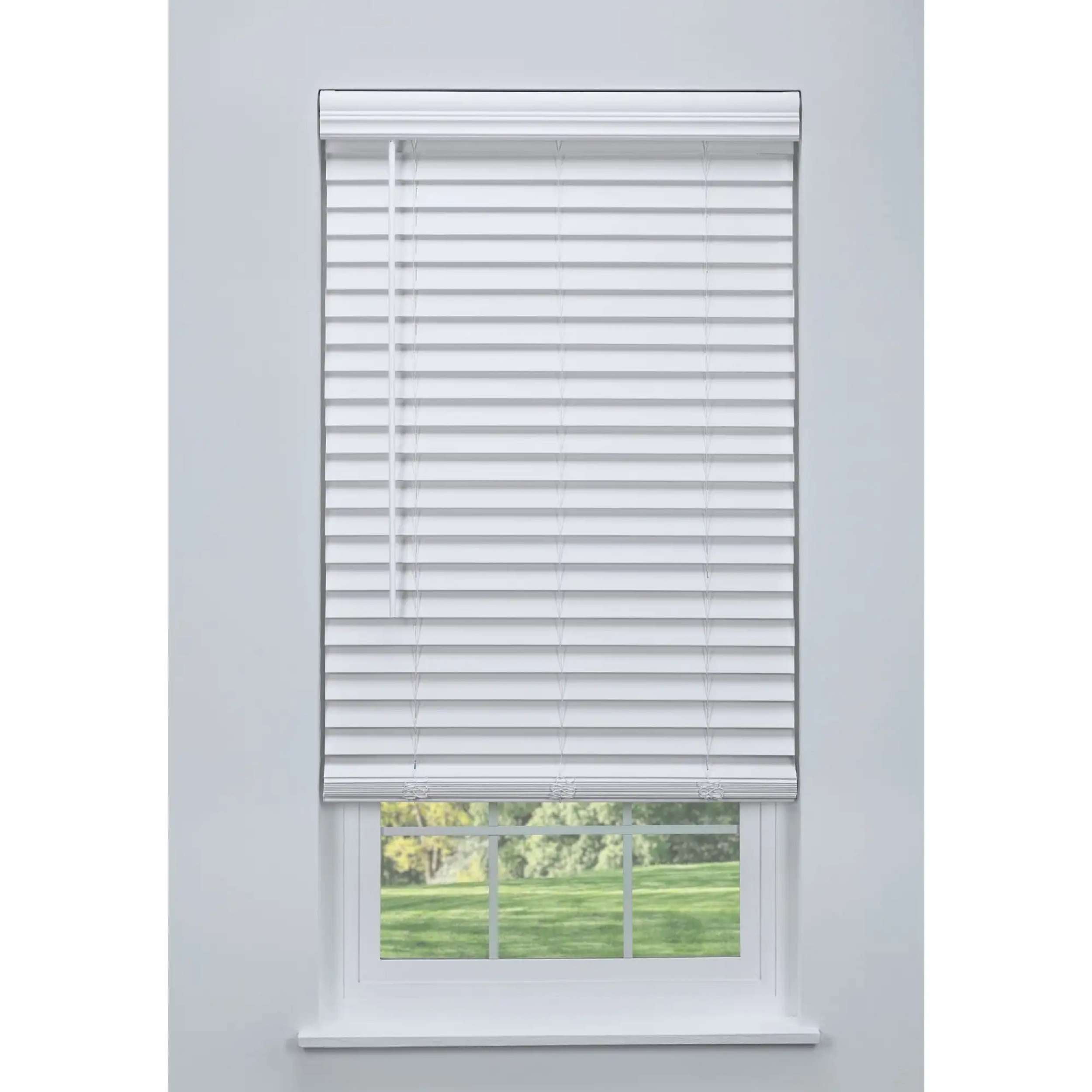 Linen Avenue 34.5W x 60H Cordless Faux Wood Window Blinds, White, Flush ...
