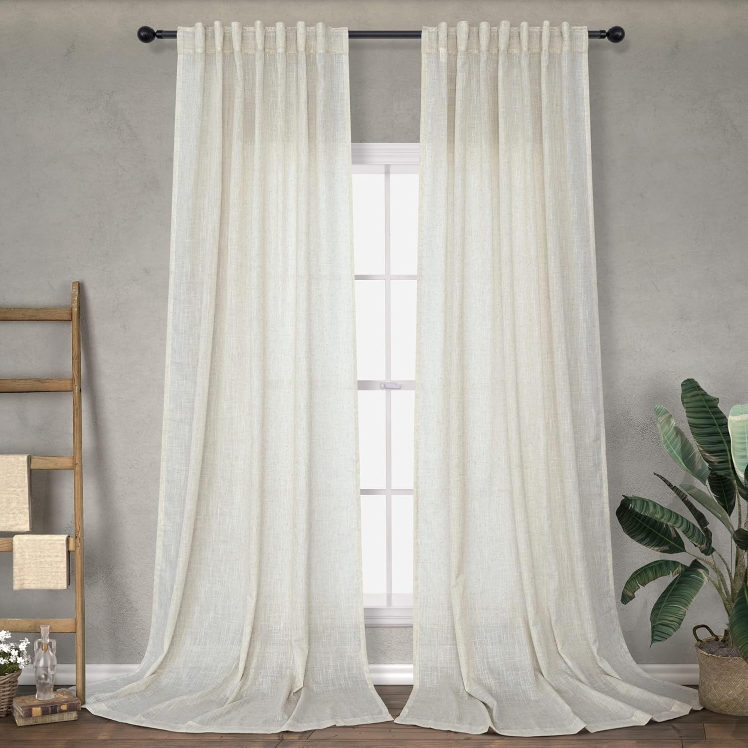 Linen Back Tab Curtains 108 Inches Long for Living Room 2 Panels Set ...