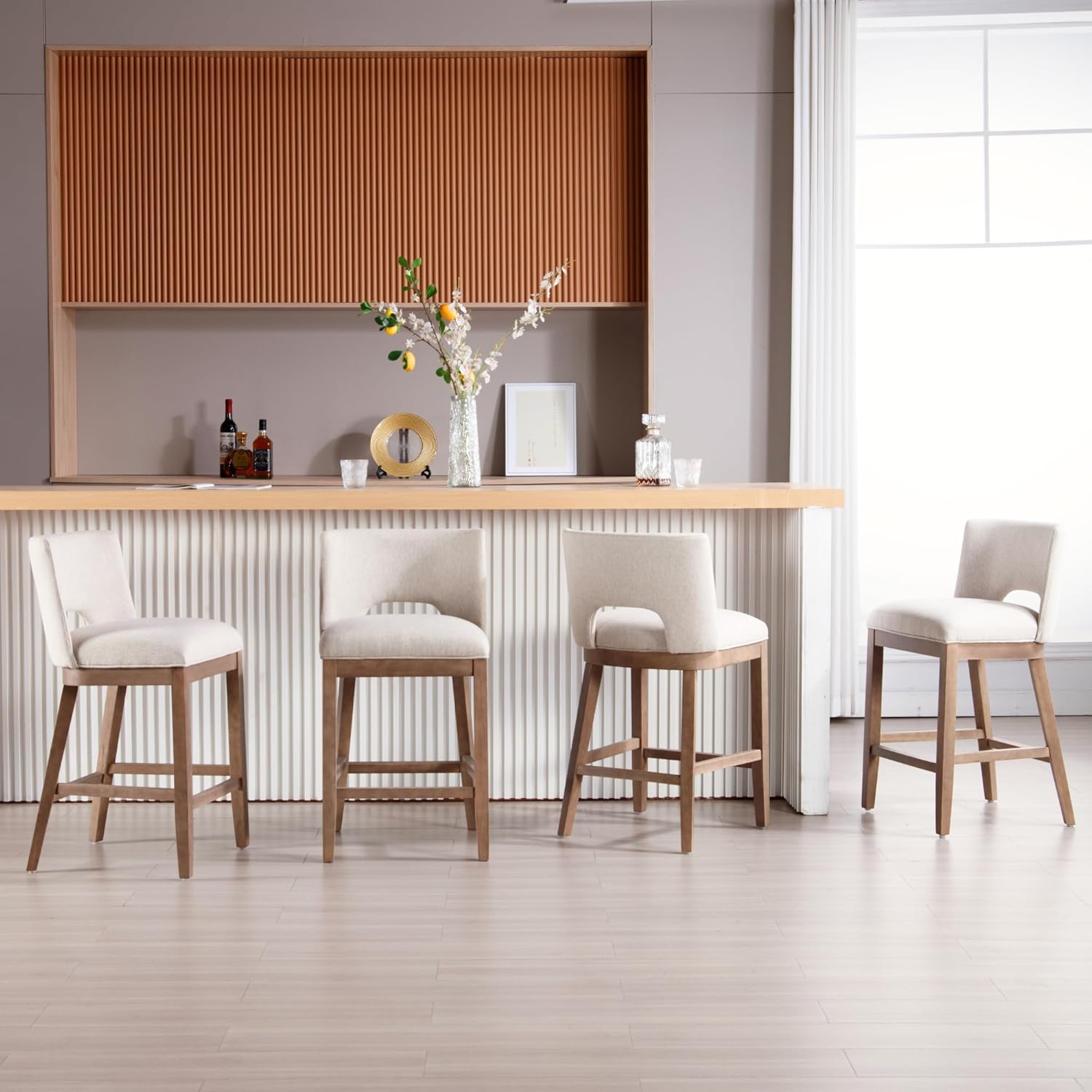 Linen Bar Stools 26" Farmhouse Counter Height Barstools Upholstered ...