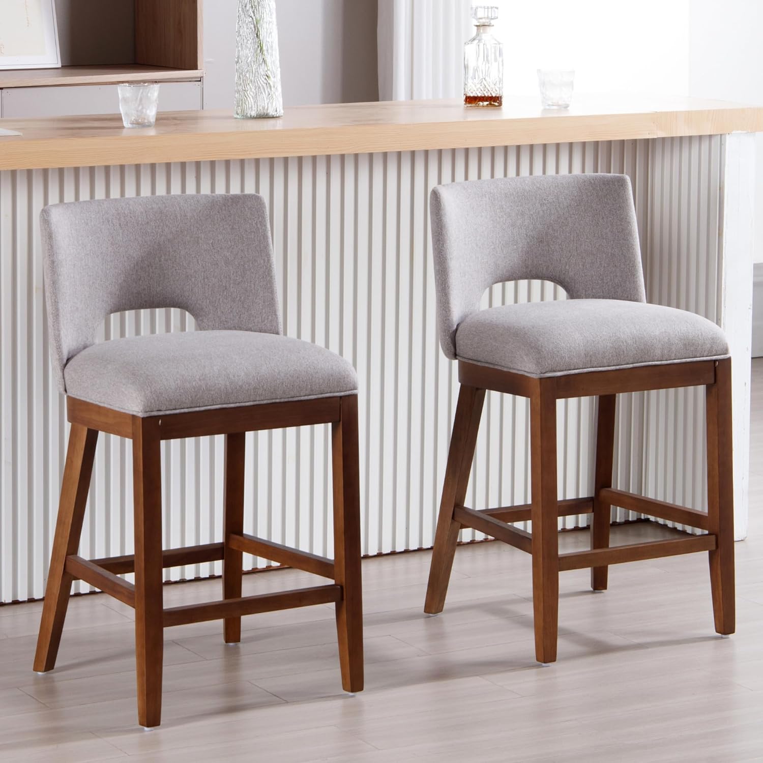 Linen Bar Stools Set of 2, 26" Counter Height Barstools, Farmhouse ...