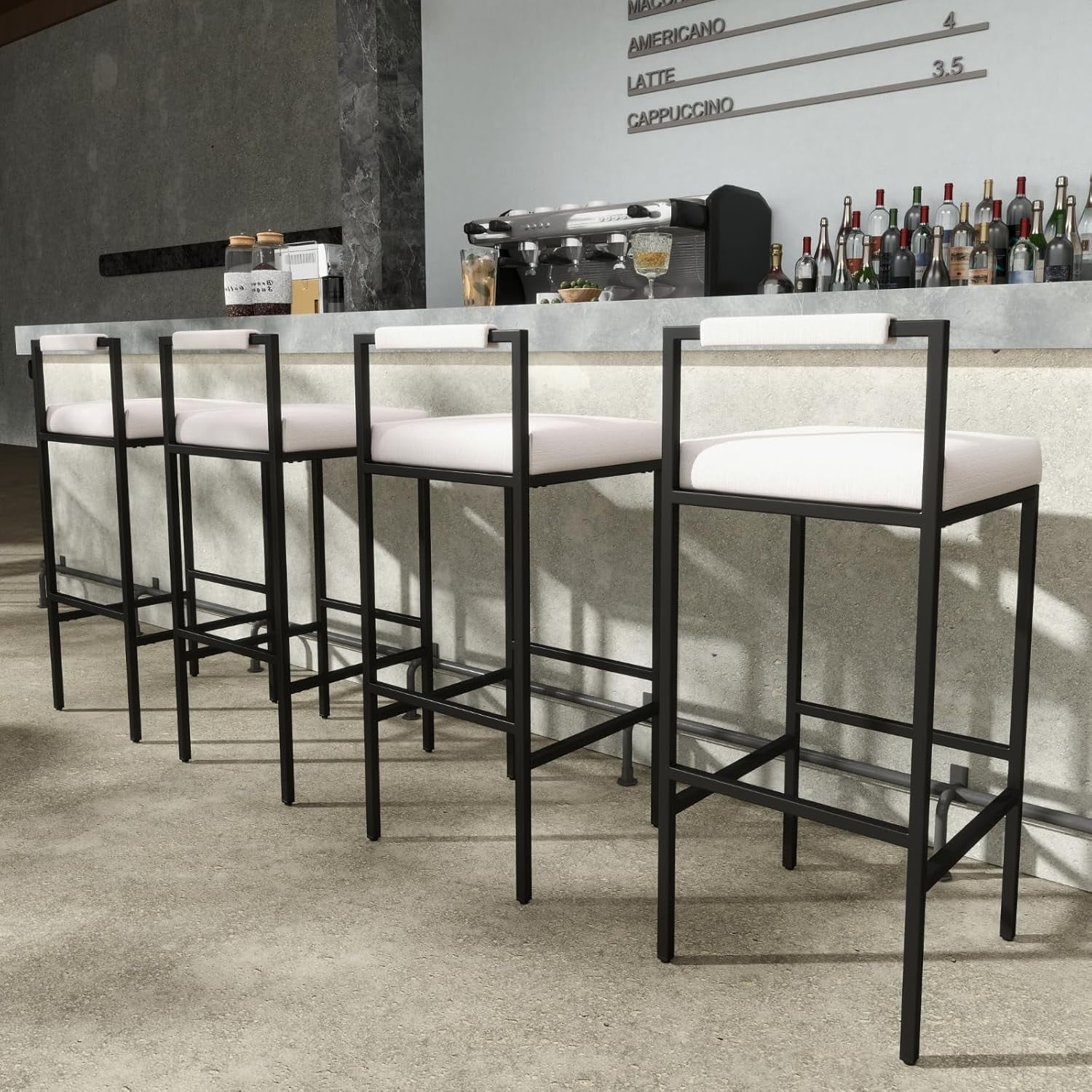 Linen Bar Stools Set of 4 Beige Bar Height Barstools 30 Inch Industrial ...