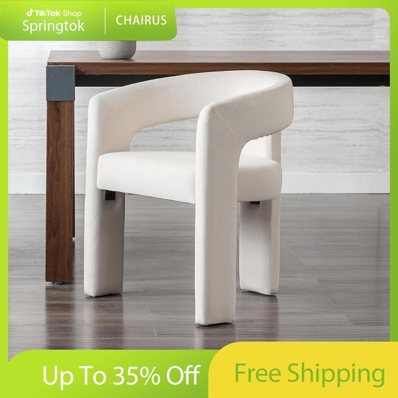 Linen Barrel Dining Chair with Open-Back, Modern Upholstered Accent ...