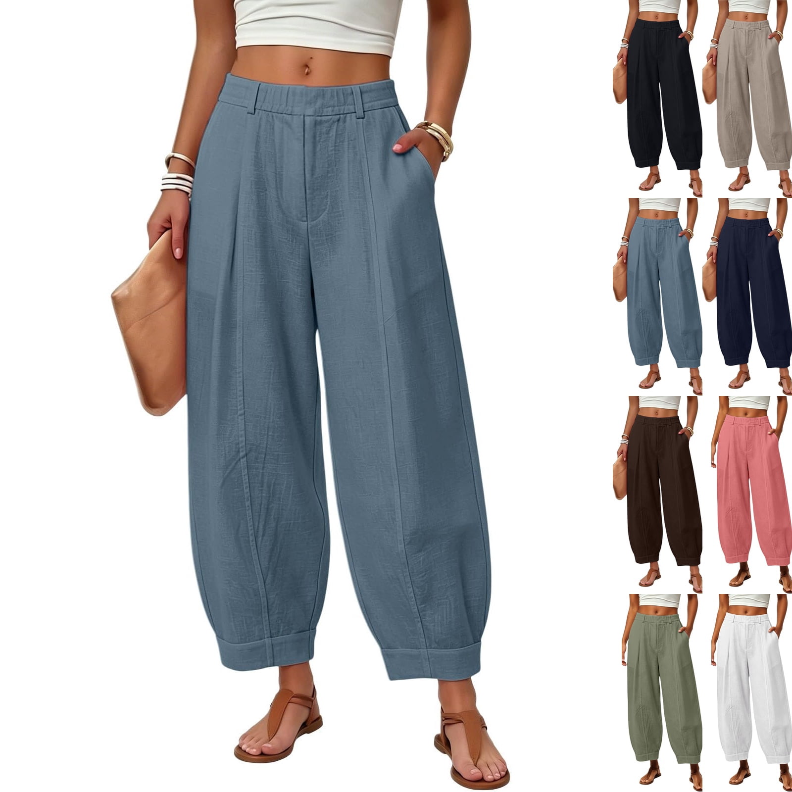 Linen Barrel Pants for Women 2026 Cotton Palazzo High Waisted Balloon ...