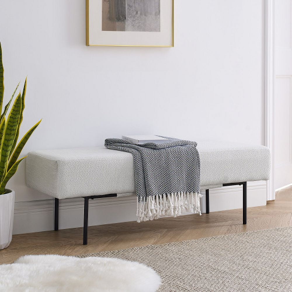 Linen Bench with Metal Legs, Tufted Upholstered End of Bed Bench ...