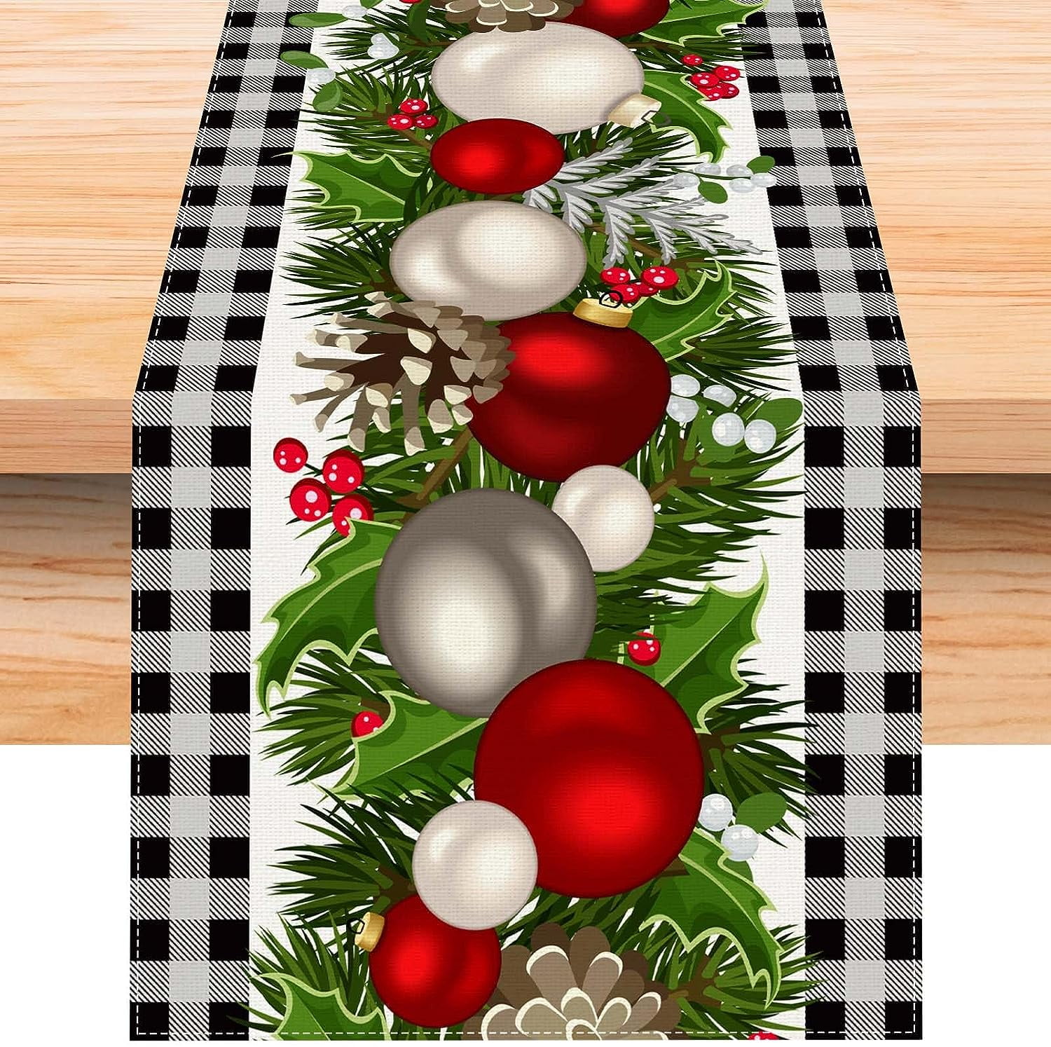 Linen Black and White Buffalo Check Christmas Table Runner 72 Inches ...