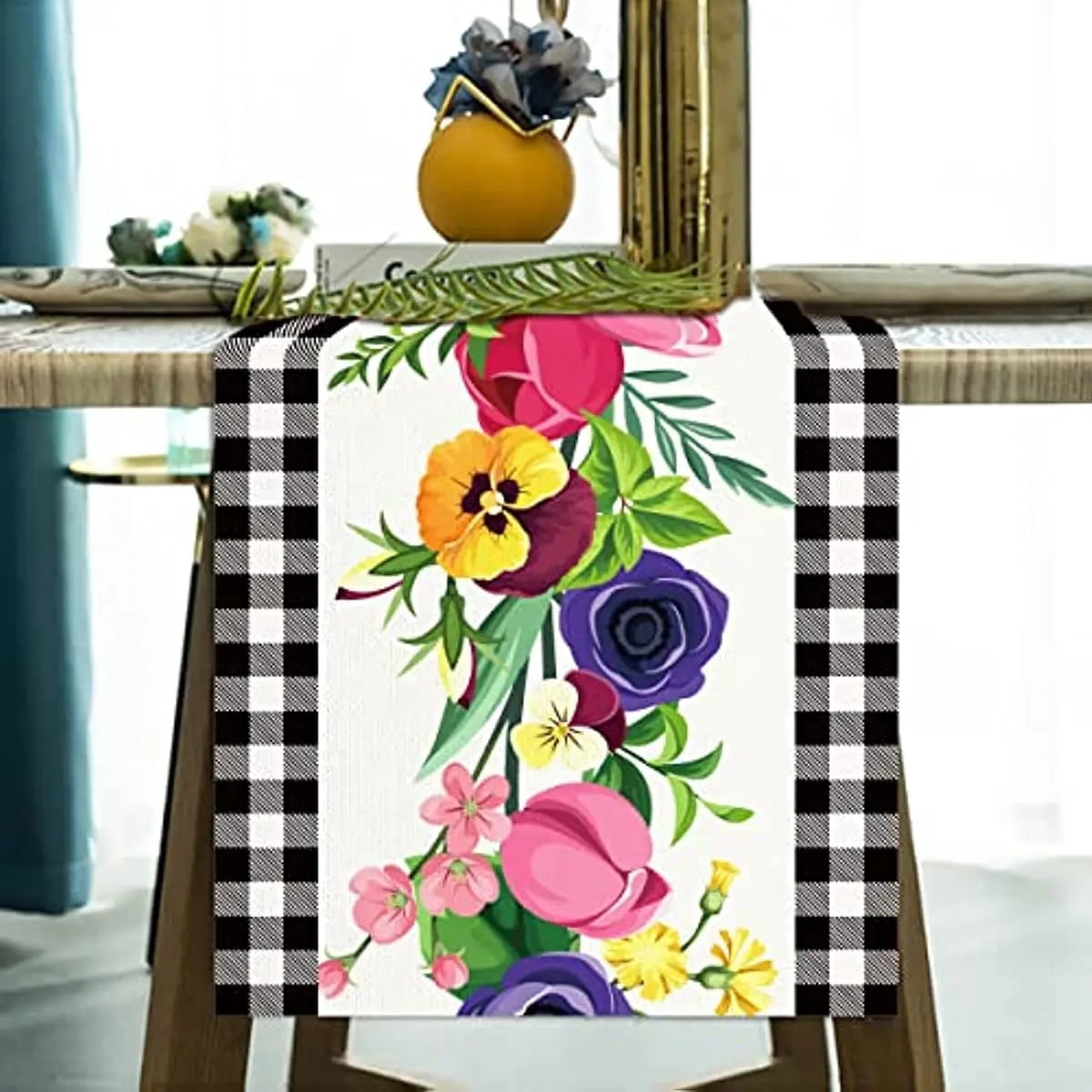 Linen Black and White Buffalo Plaid Spring Table Runner Easter ...