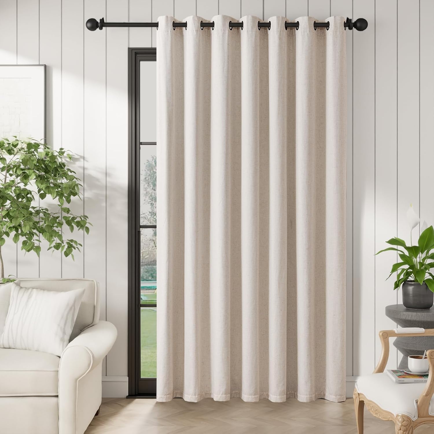 Linen Blackout Curtain - Extra Wide 100" Panel, Sliding Glass Door ...