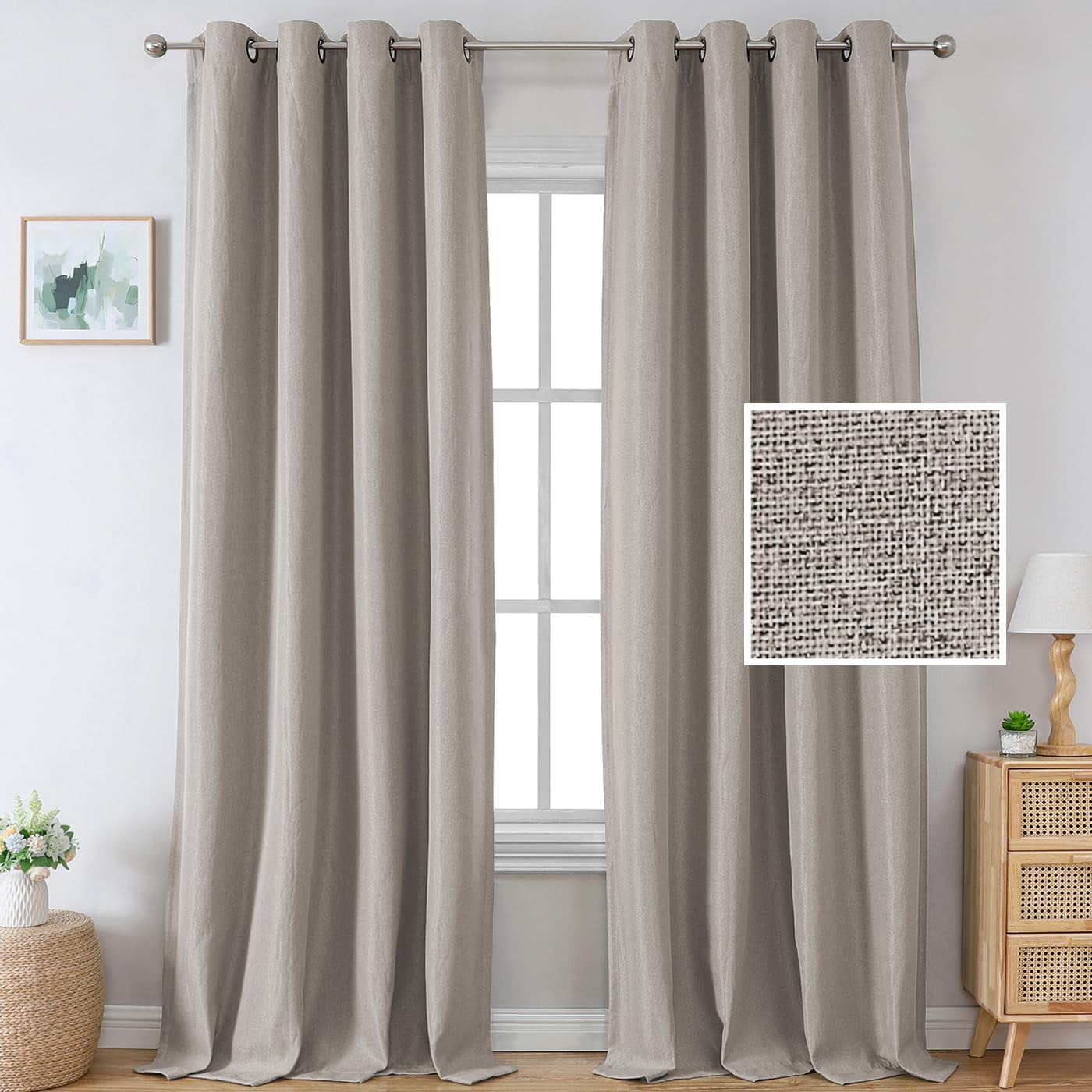 Linen Blackout Curtains 84 Inches Long – Thermal Insulated Grommet ...