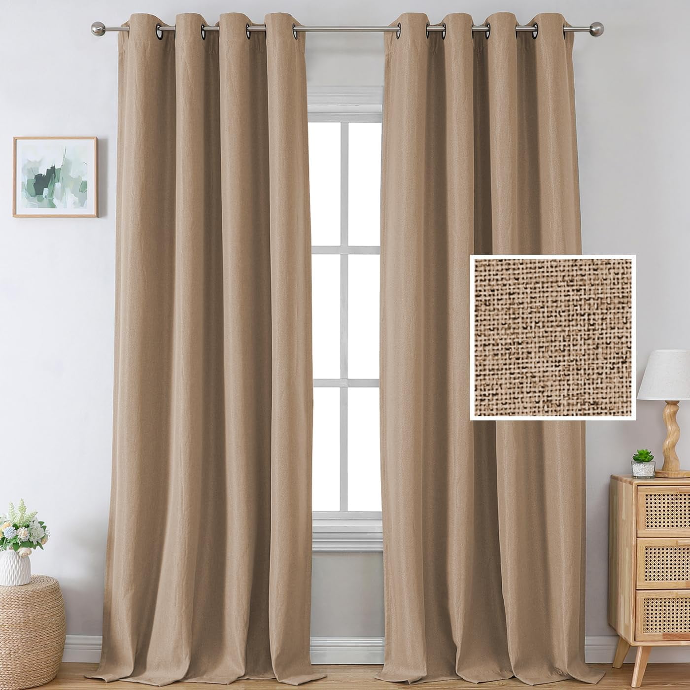 Linen Blackout Curtains 96 Inches Long for Bedroom/Living Room Thermal ...