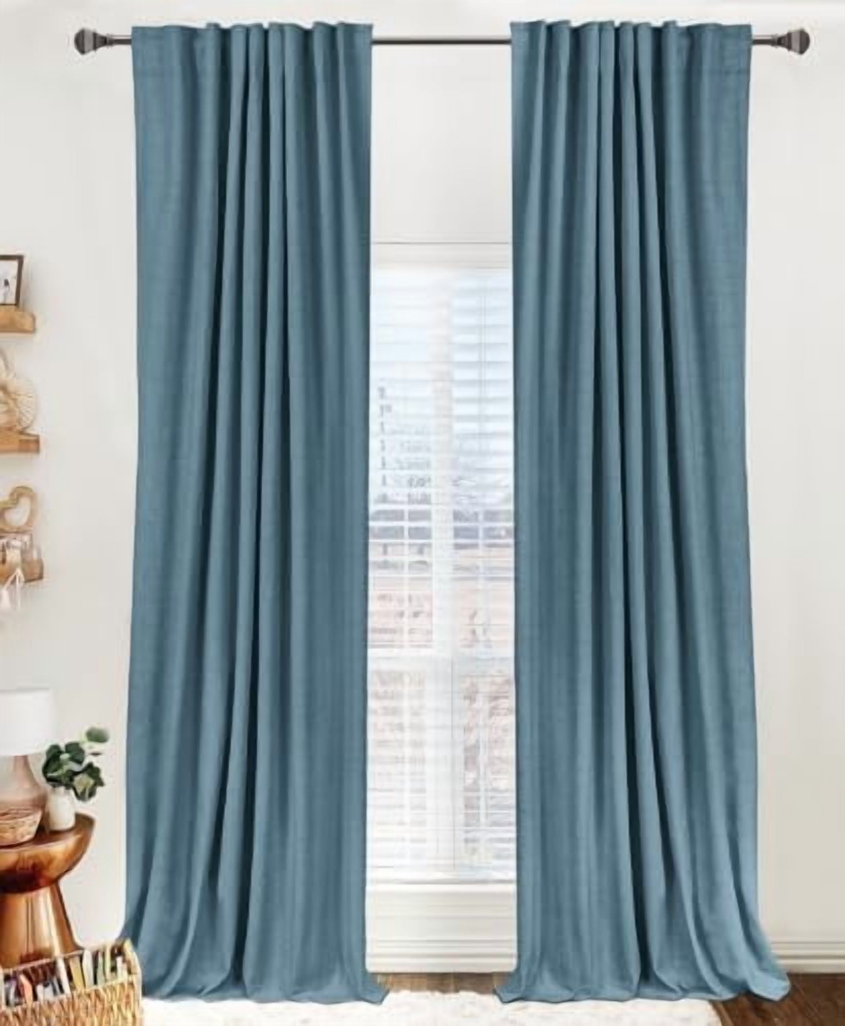 Linen Blackout Curtains for Bedroom 96 Inches Long, Back Tab/Rod Pocket ...