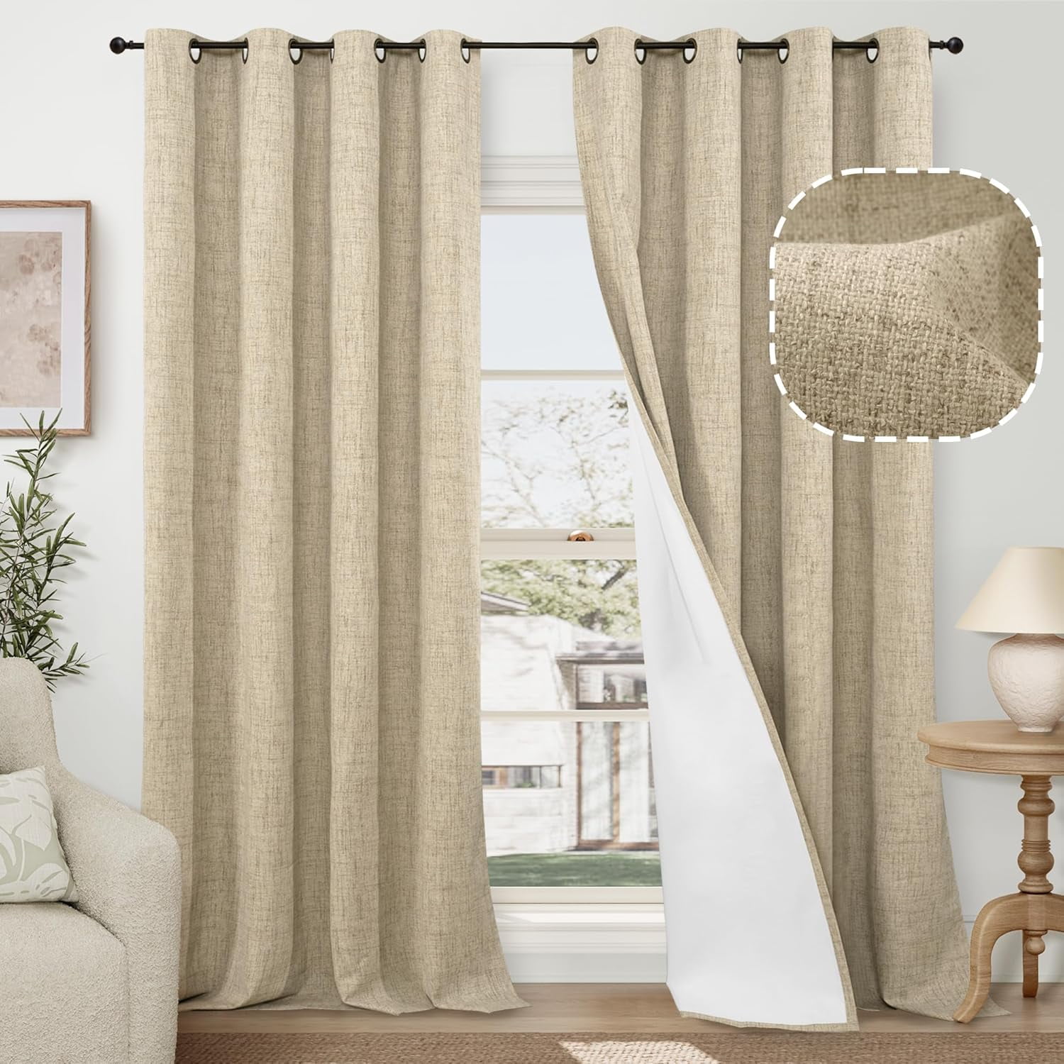 Linen Blackout Curtains for Narrow Living Room Windows, Thermal ...