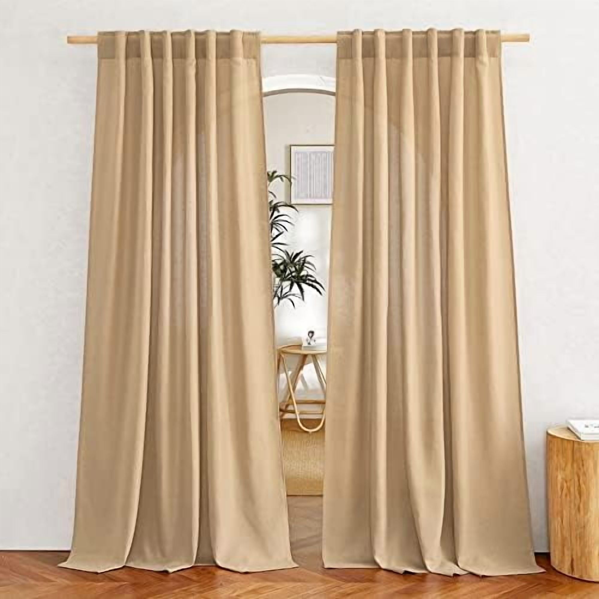 Linen Blend Living Room Curtains 84 inch Long 2 Panels Set, Rod Pocket ...