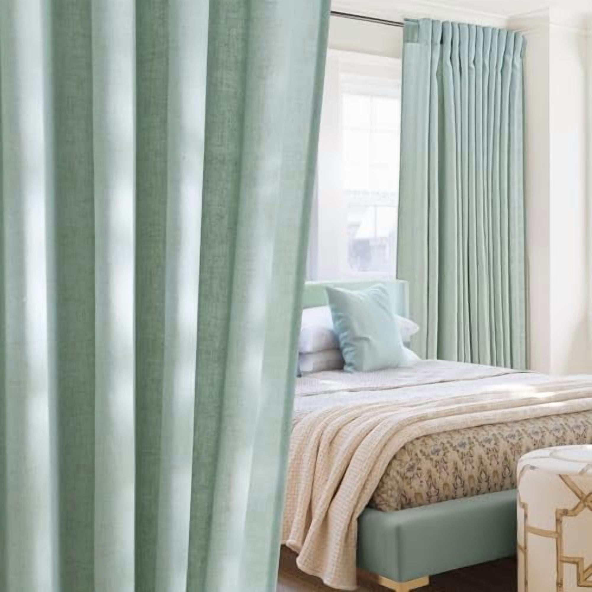 Linen Blend Sage Green Curtains 96 inches Long, Rod Pocket & Back Tab ...