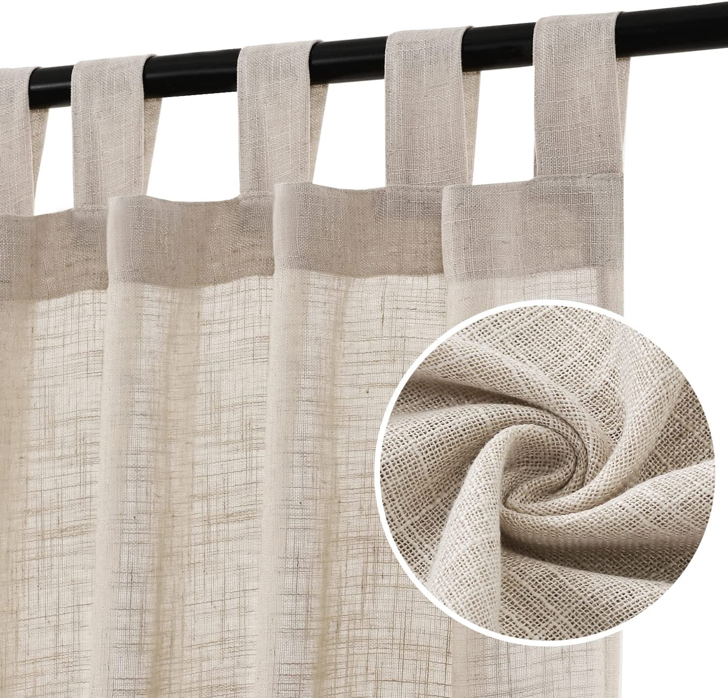 Linen Blended Curtains - Natural Textured Living Room Curtains (Set of ...