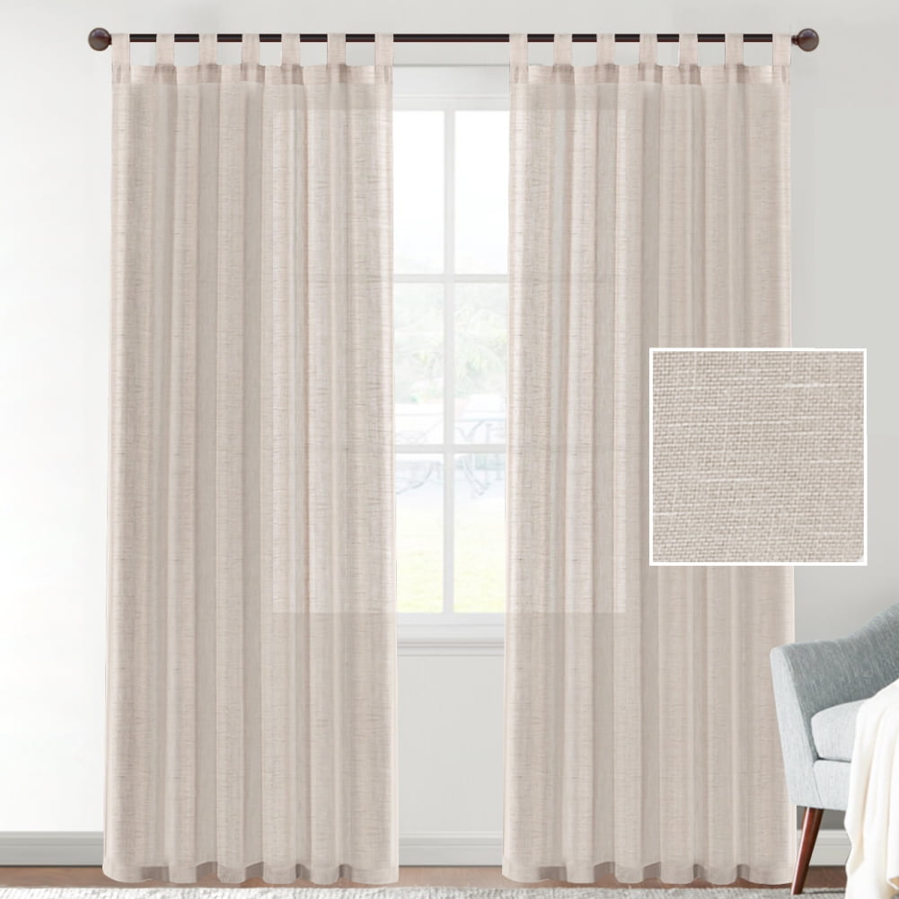 Linen Blended Translucent Curtains, 2 Panels Light Filtering ...