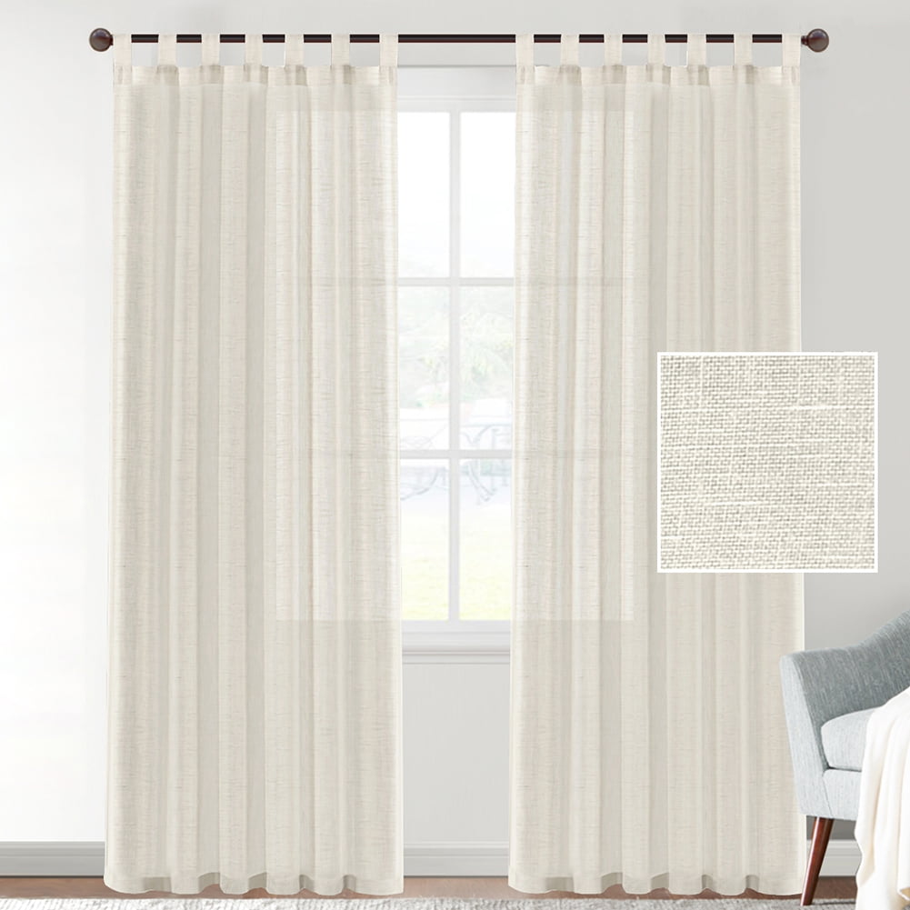 Linen Blended Translucent Curtains, 2 Panels Light Filtering ...