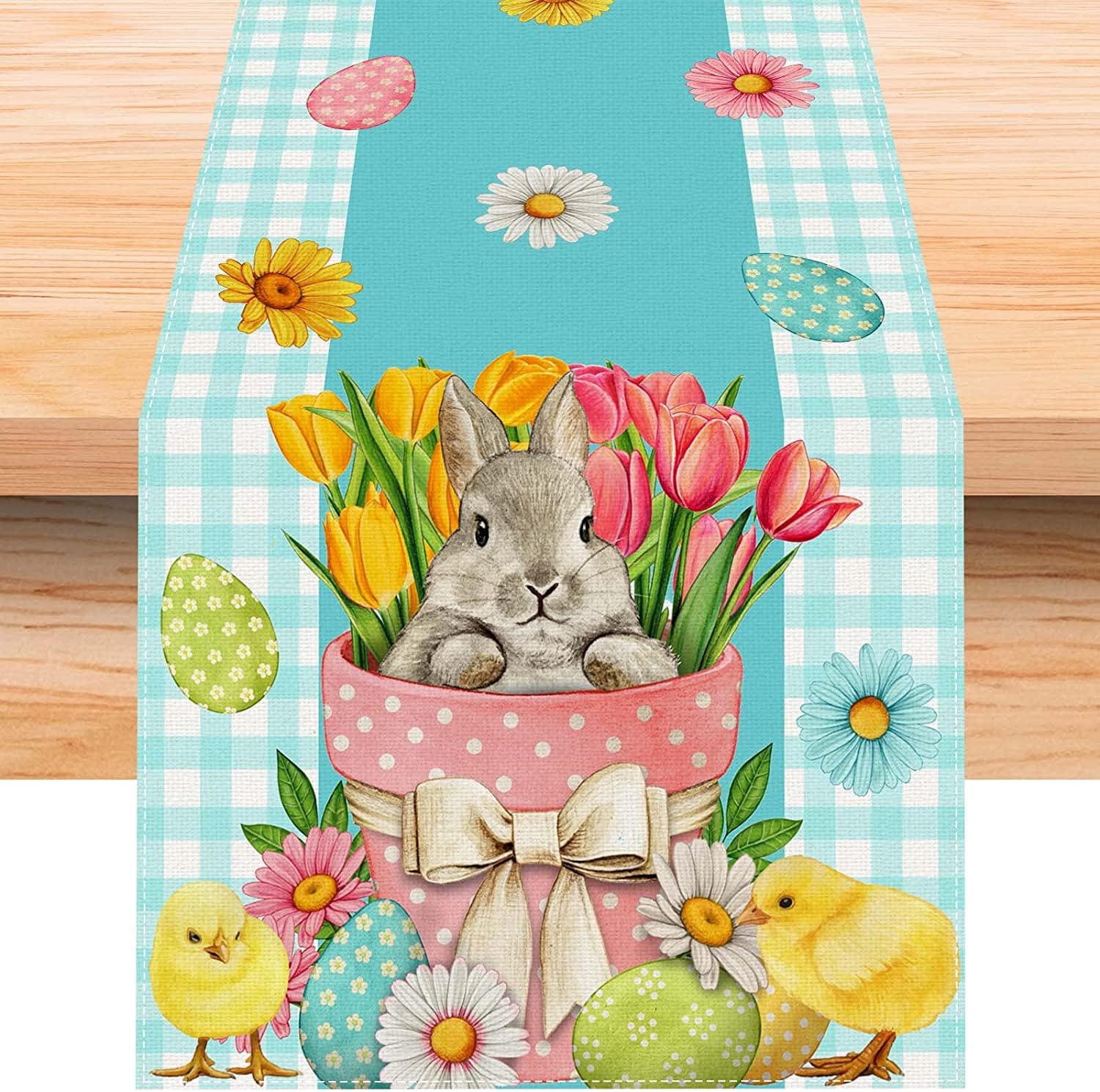Linen Blue and White Buffalo Check Plaid Easter Table Runner 90Inches ...
