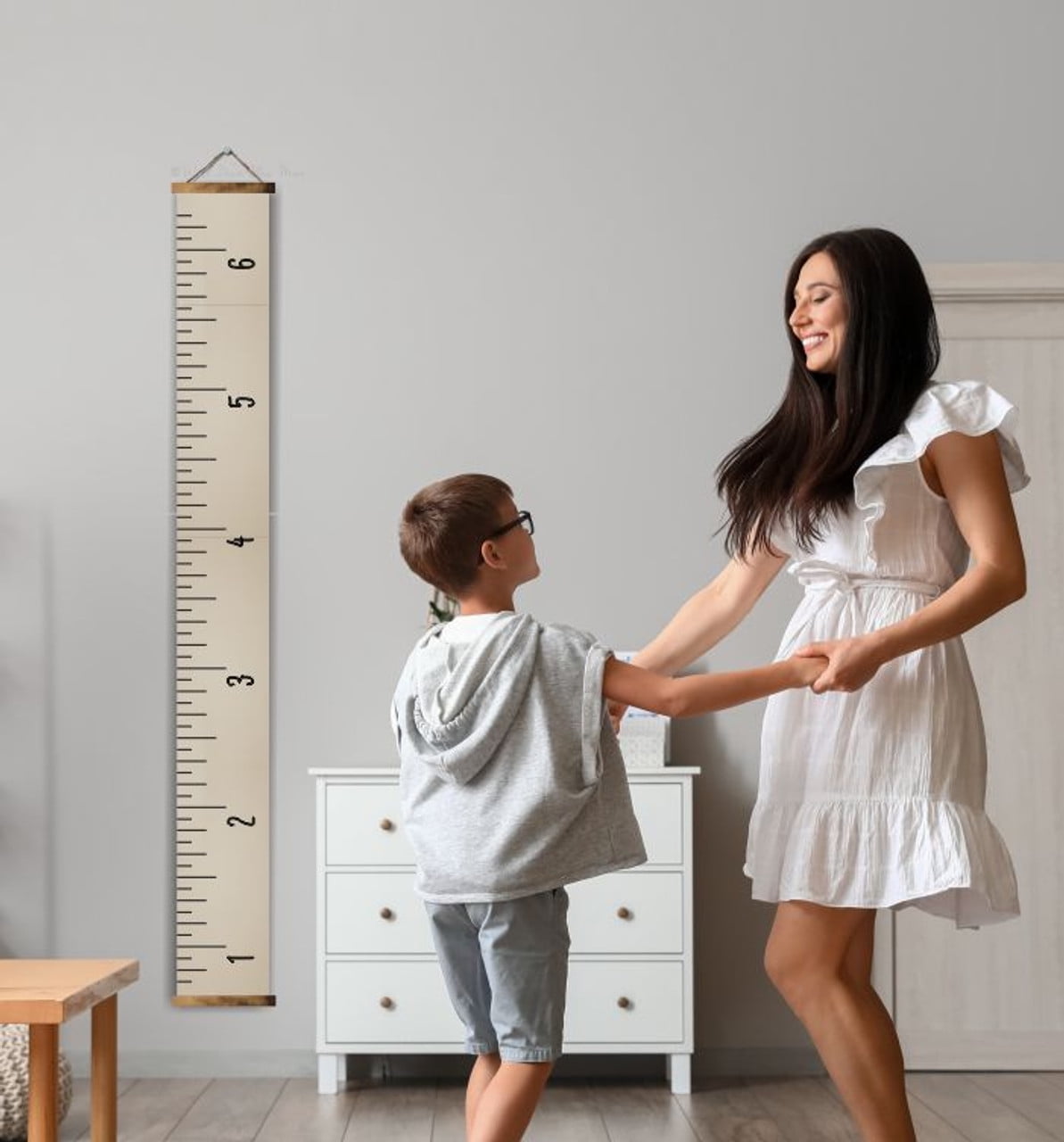 Linen Brown Canvas Growth Chart for Kids - Wall Tape Ruler with Height ...